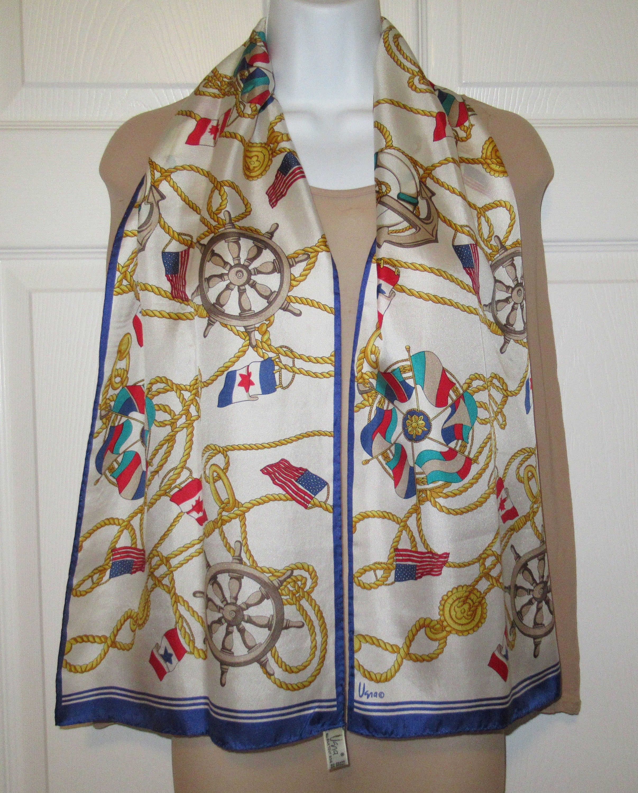 2 Vintage Vera Scarves Nautical Is 54 by 11 Inch Silk Oblong Made In J ...