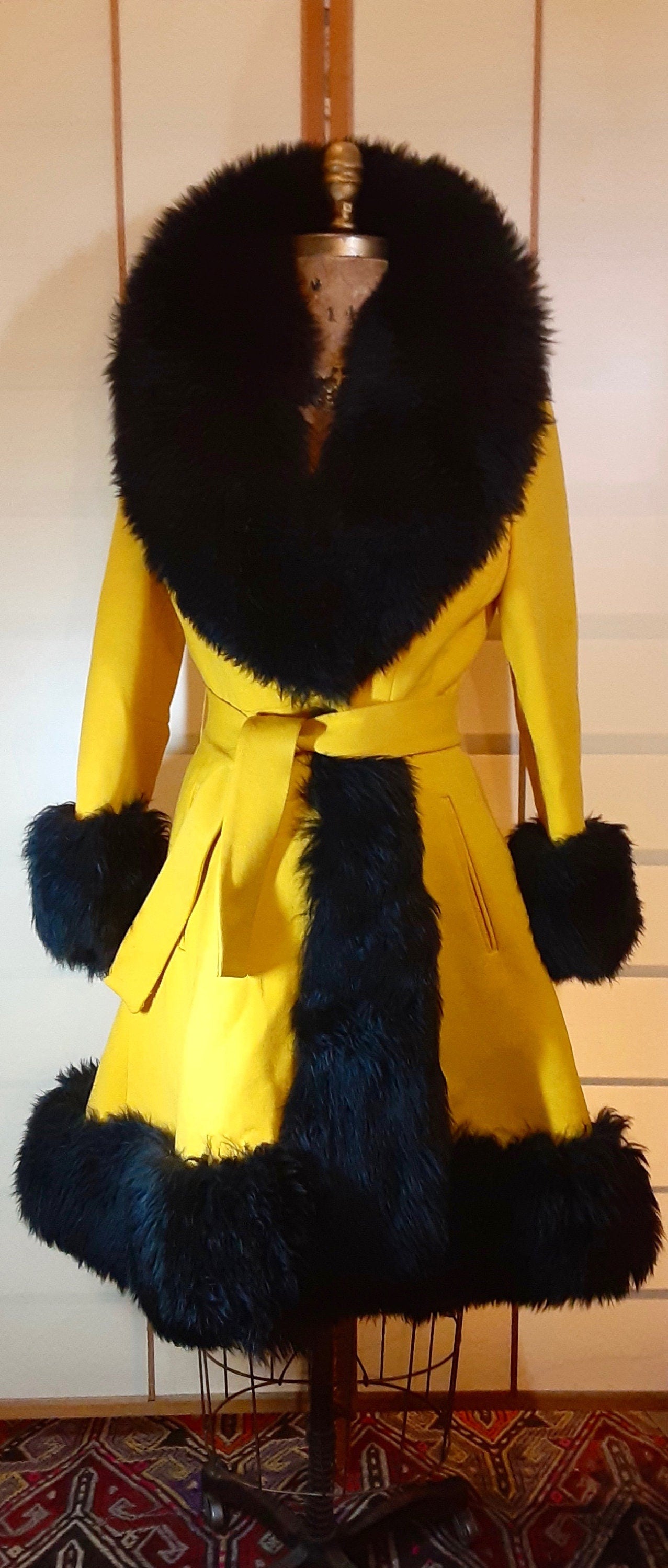 Vintage Yellow Wool Sheepskin Shearling Coat Fit and Flare | Shop THRILLING