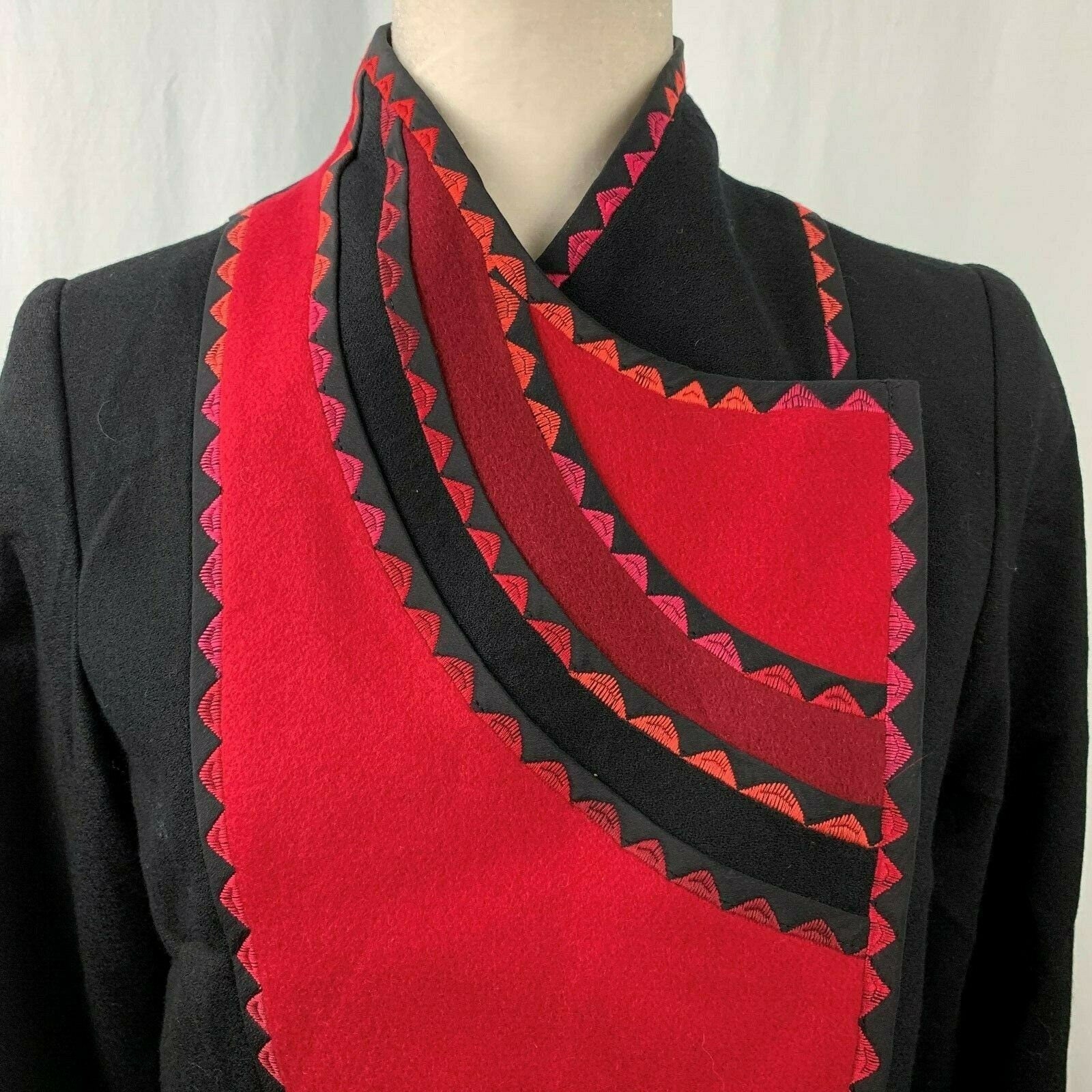 Vintage Sarmite Wearable Art Jacket Blazer S Black Red Felt Embroidered ...