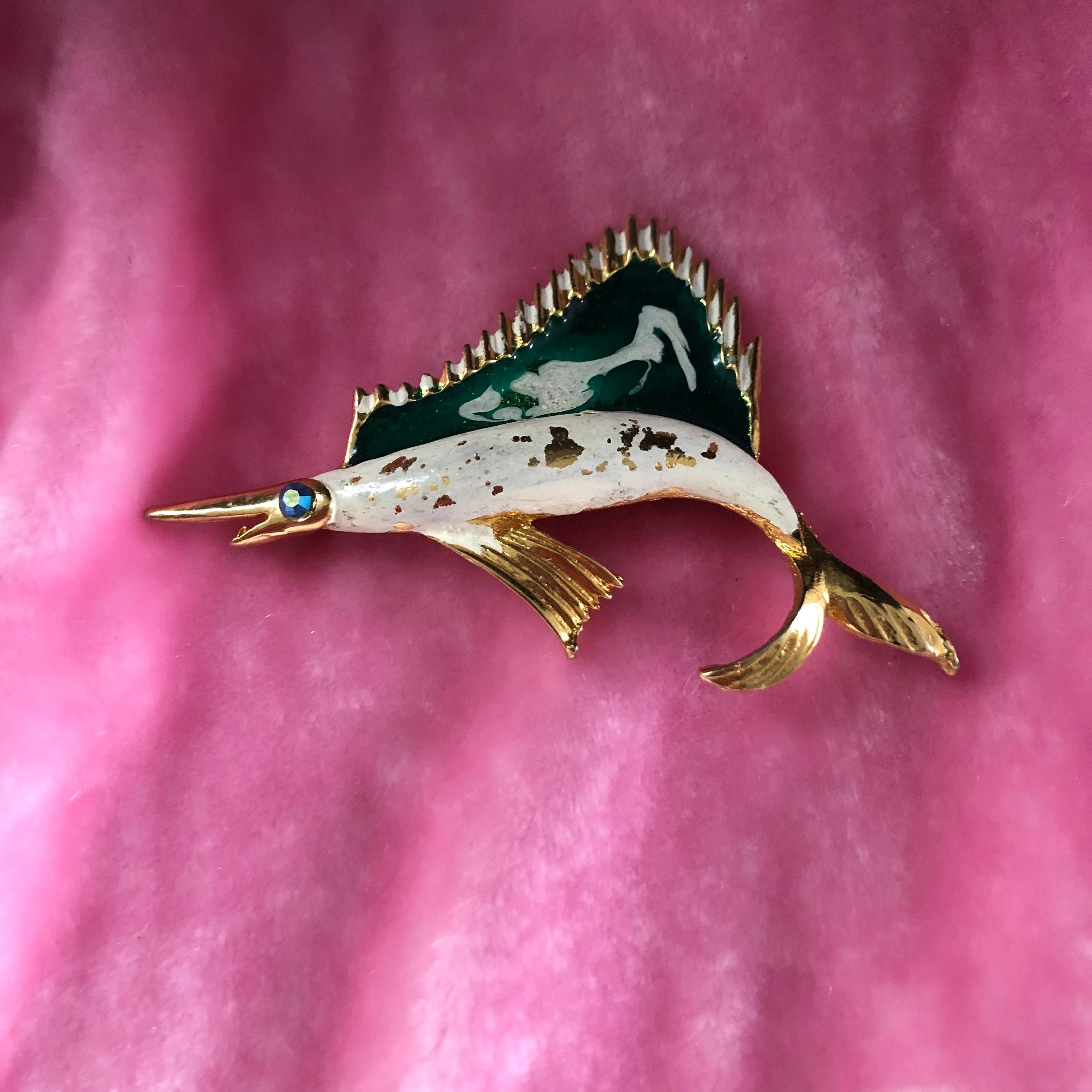 Vintage 70’s Swordfish Statement Rhinestone Eye Brooch | Shop THRILLING