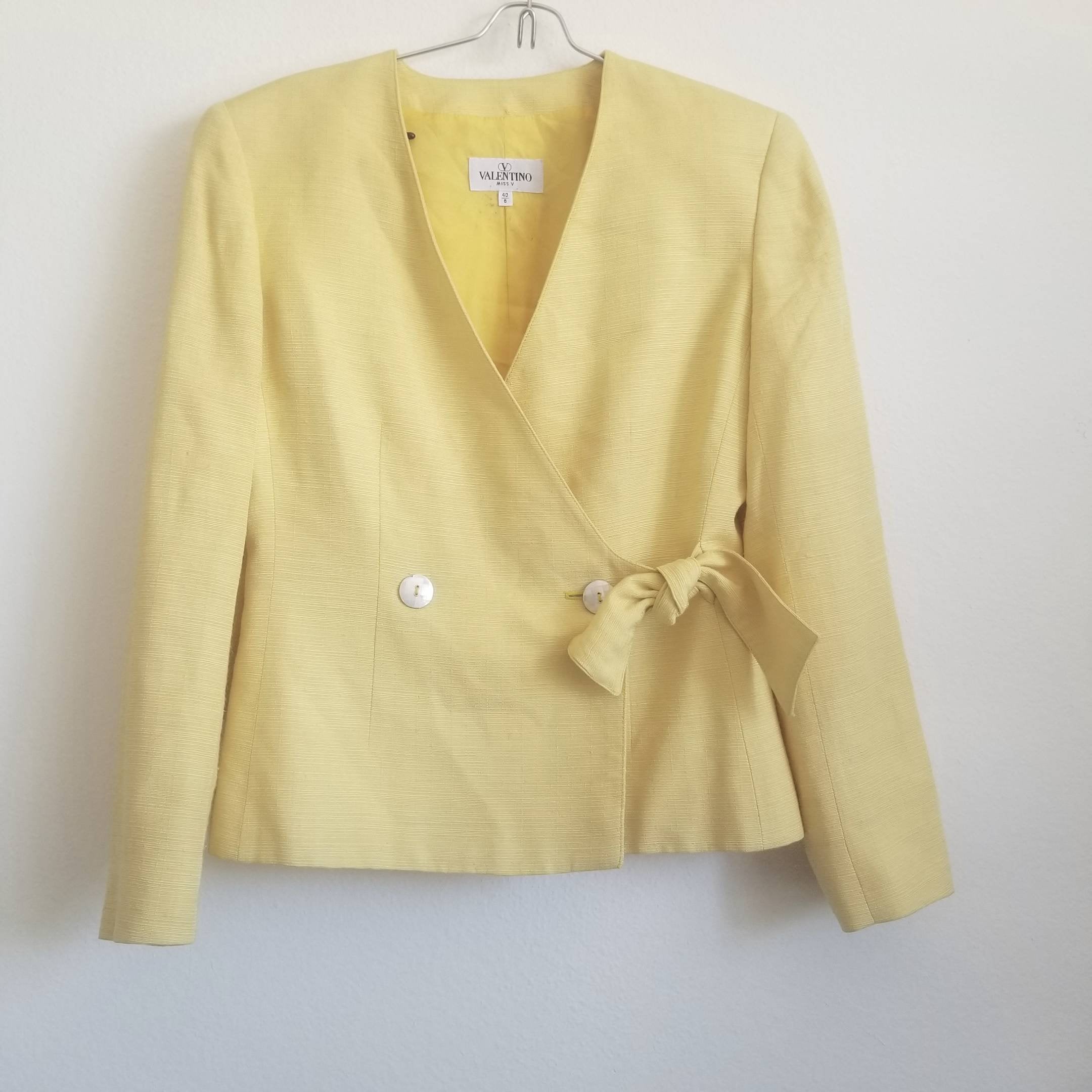 Vintage 80’s Yellow Skirt and Side Tie Blazer Set by Valentino | Shop ...