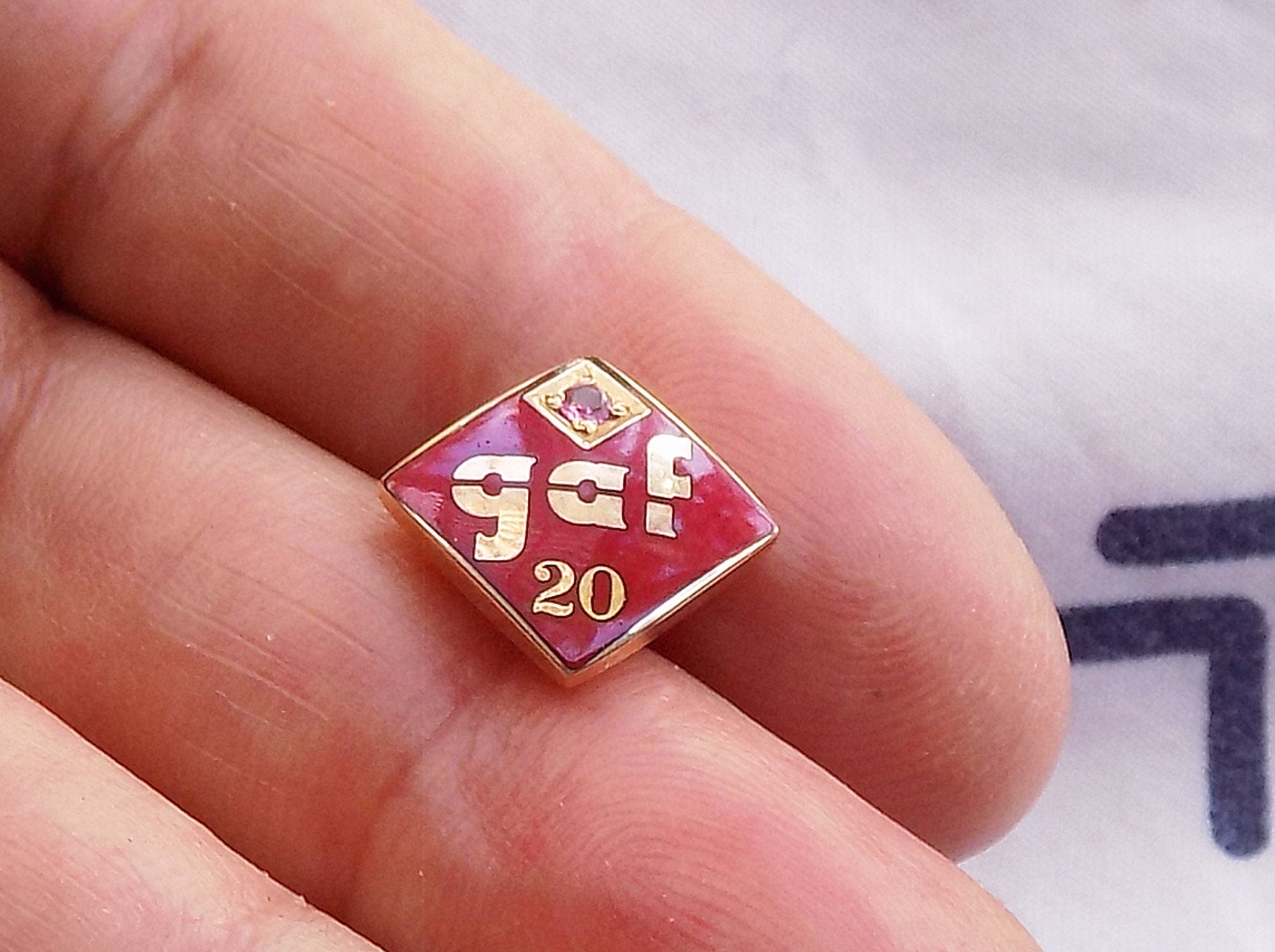 Vintage 60s Gaf Lapel Pin 20 Years Ruby 10k Gold Enamel Film ...