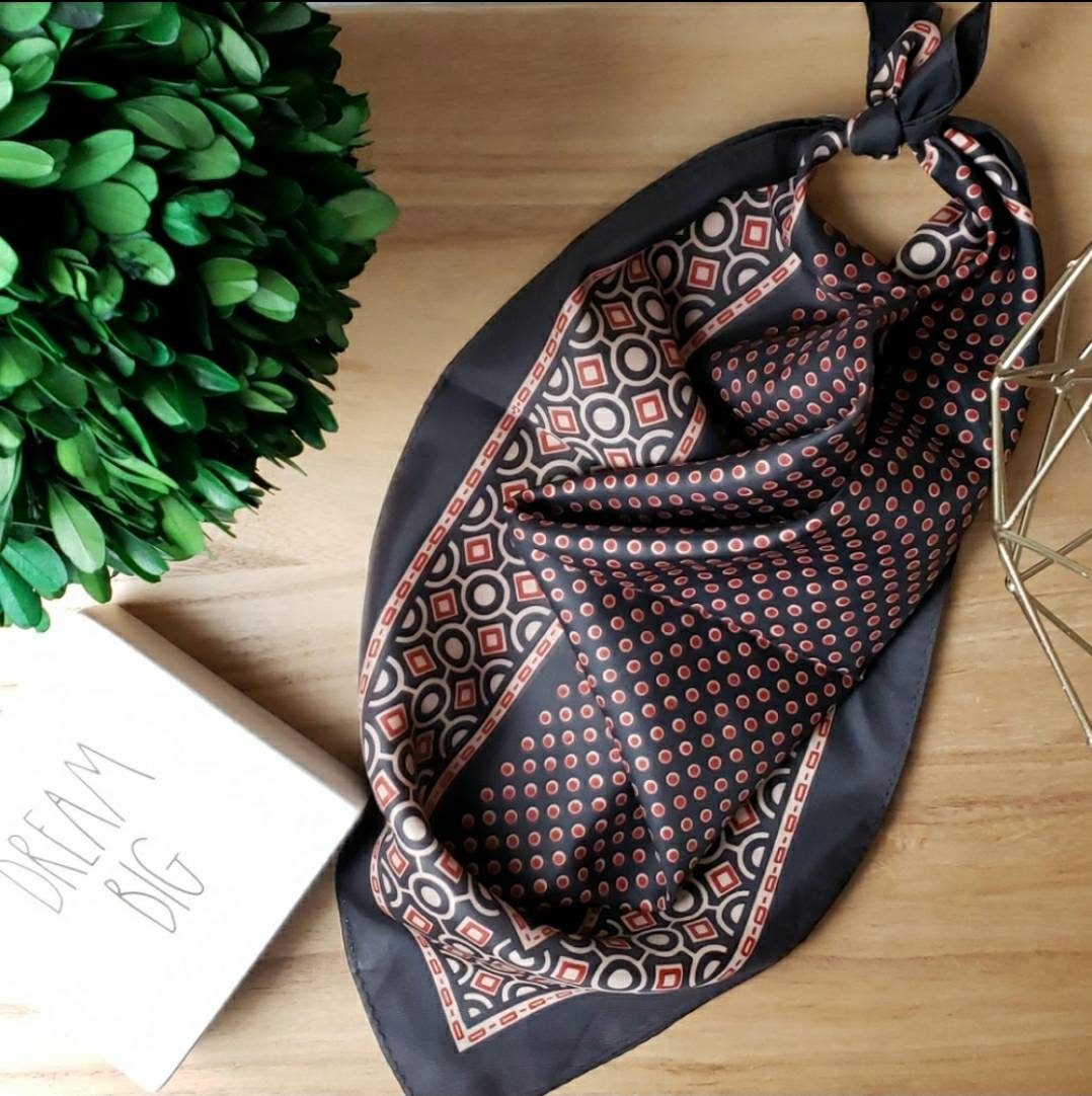 Vintage Black Mixed Pattern Handkerchief Scarf | Shop THRILLING