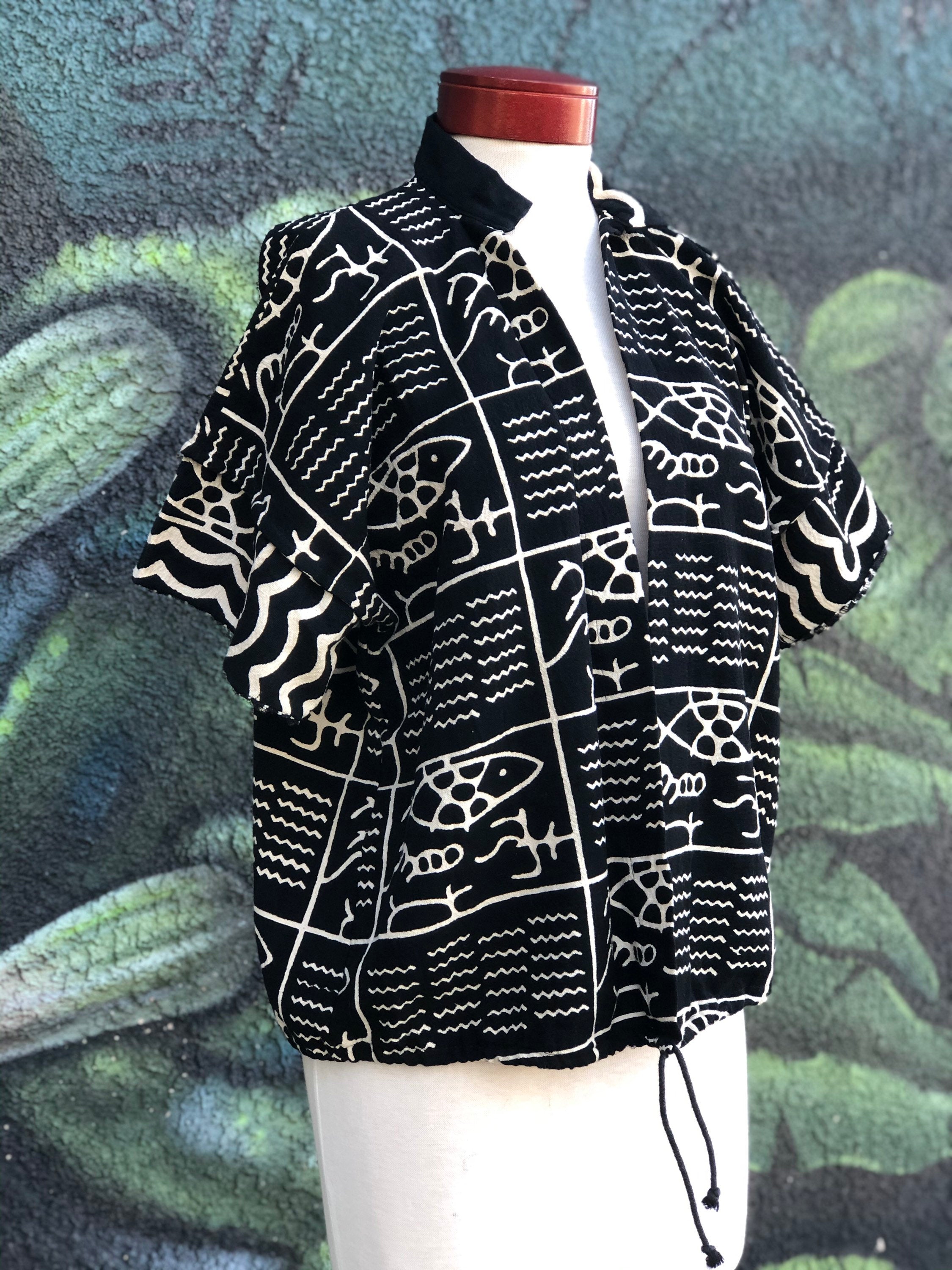 Vintage 90’s Black Cotton Tribal Short Sleeve Jacket by Ann Maurice ...