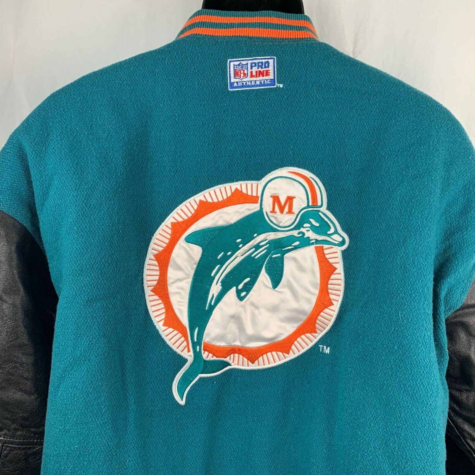 Vintage Pro Line Nfl Varsity Jacket M Miami Dolphins Leather Sleeves E ...