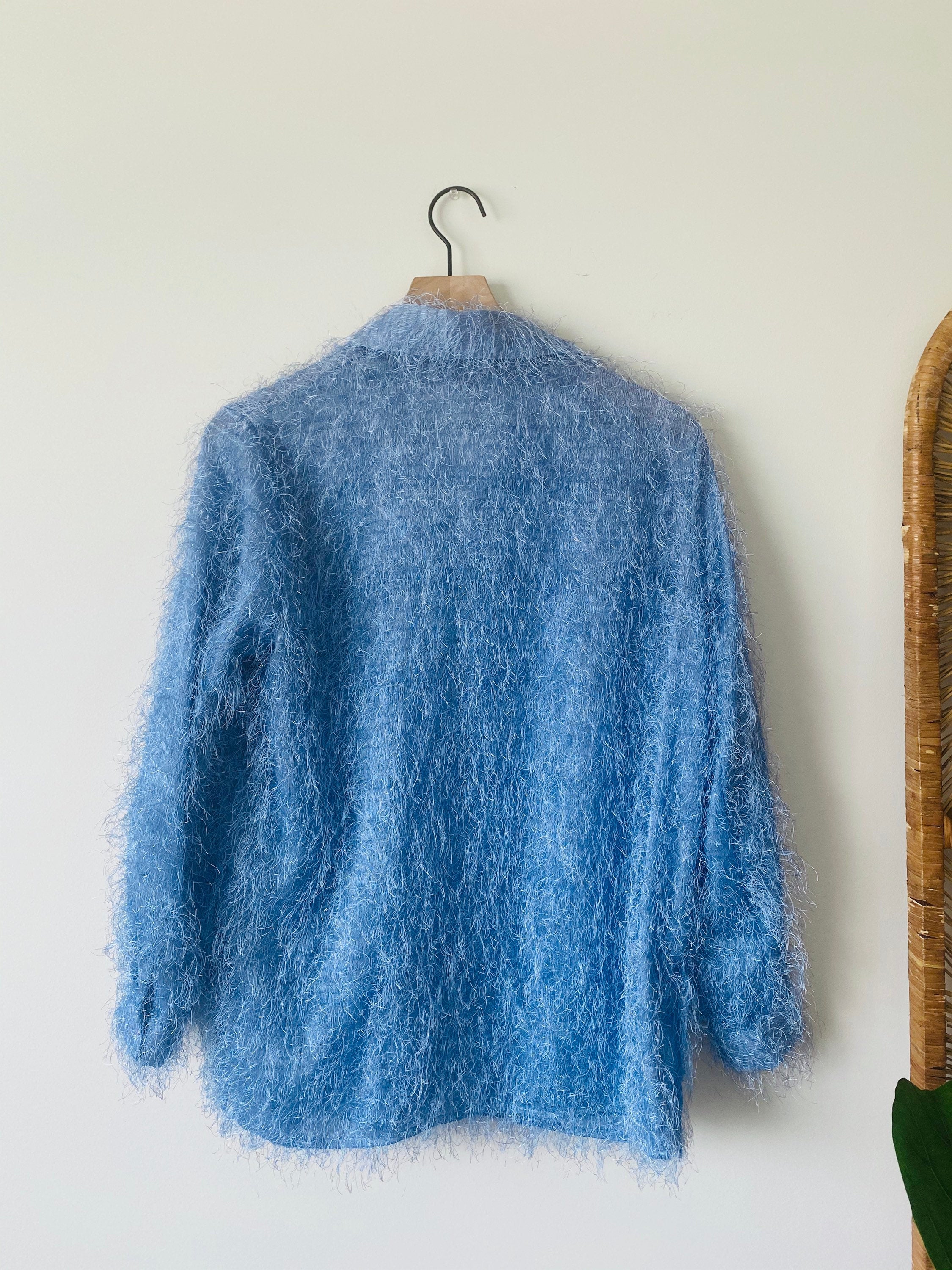 Vintage 90’s Super Fuzzy Blue Cardigan by Creative Design Works | Shop ...