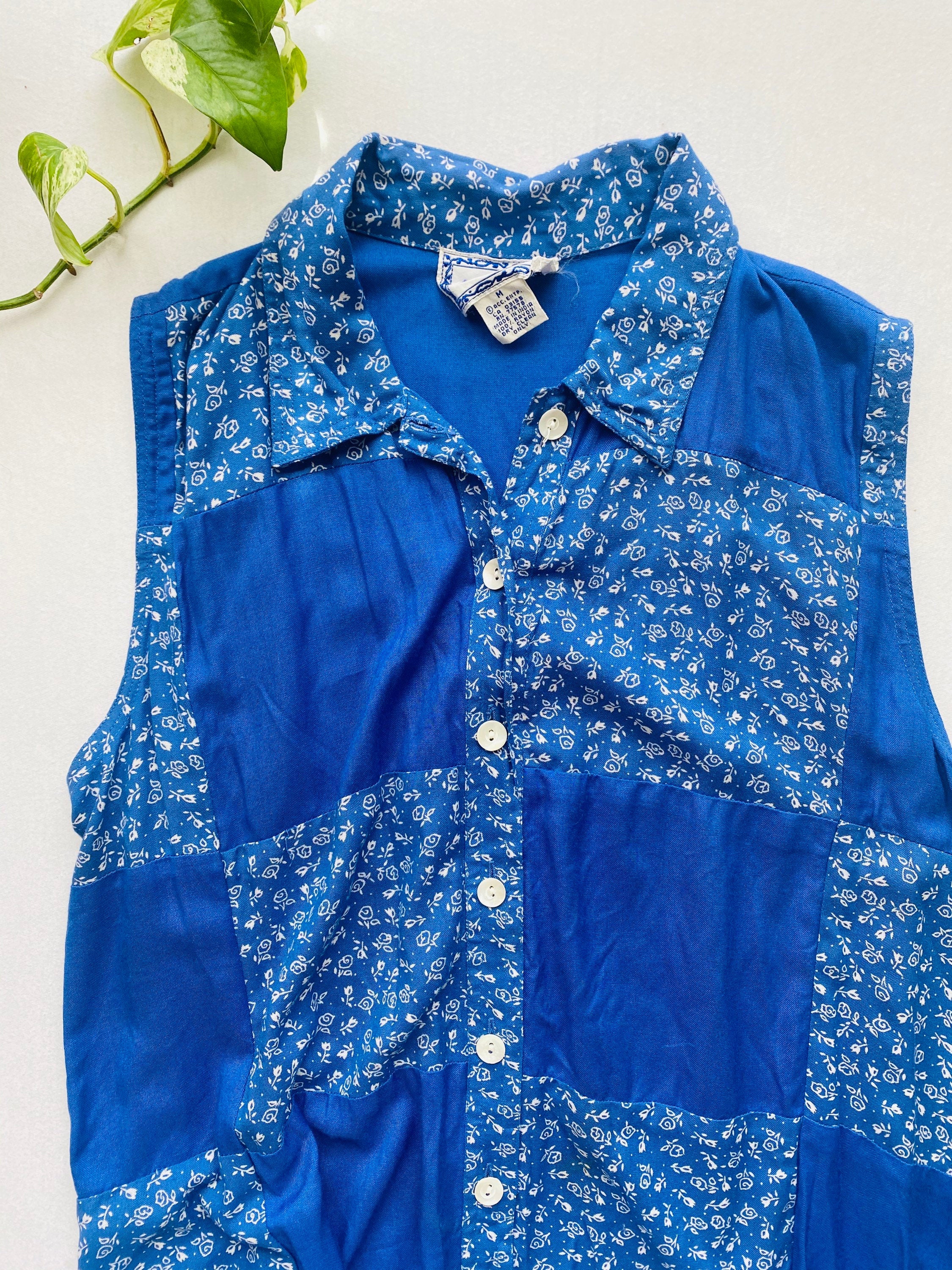 Vintage 90's Blue Patchwork Tank Blouse by April Cornell | Shop THRILLING