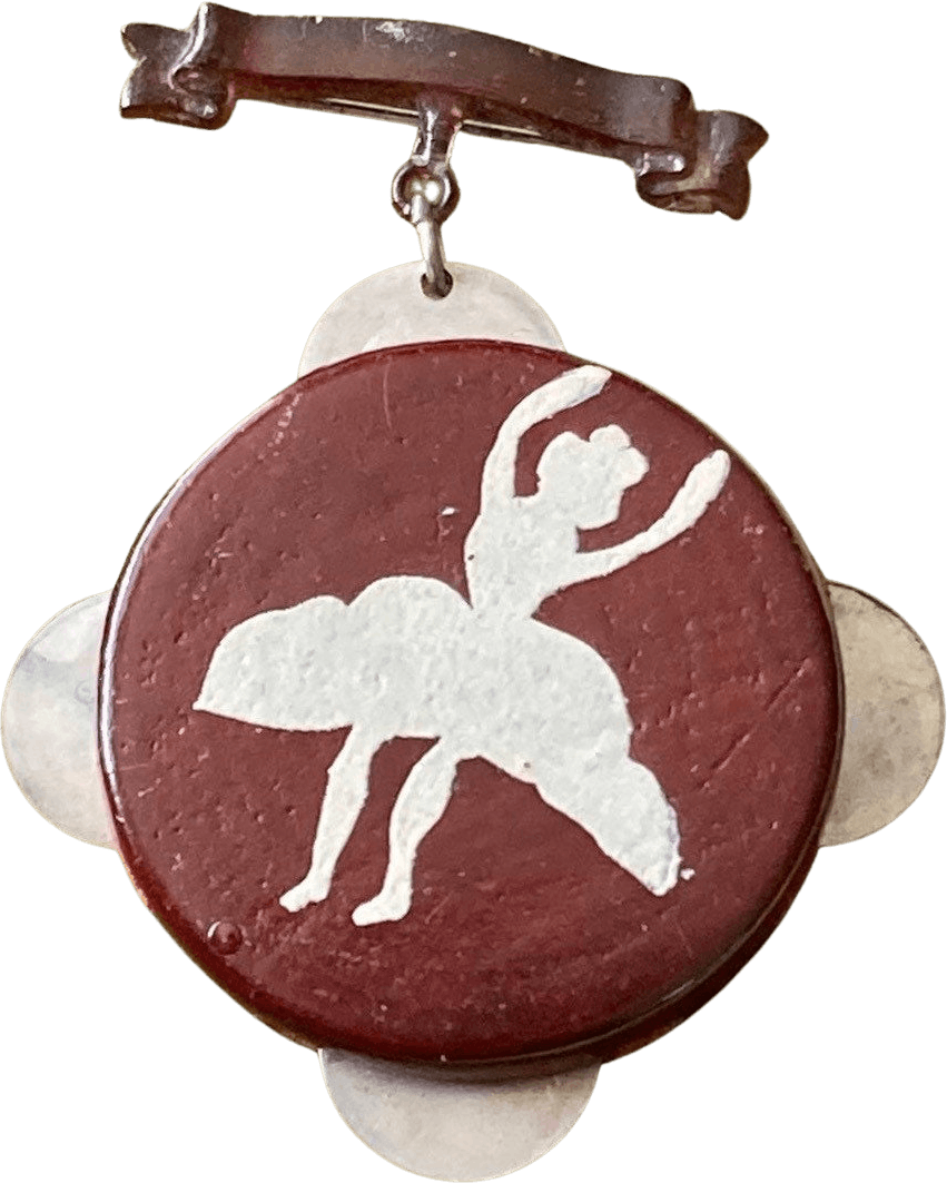 Vintage 40’s Wood and Celluloid Dancing Girl Working Tambourine Brooch ...