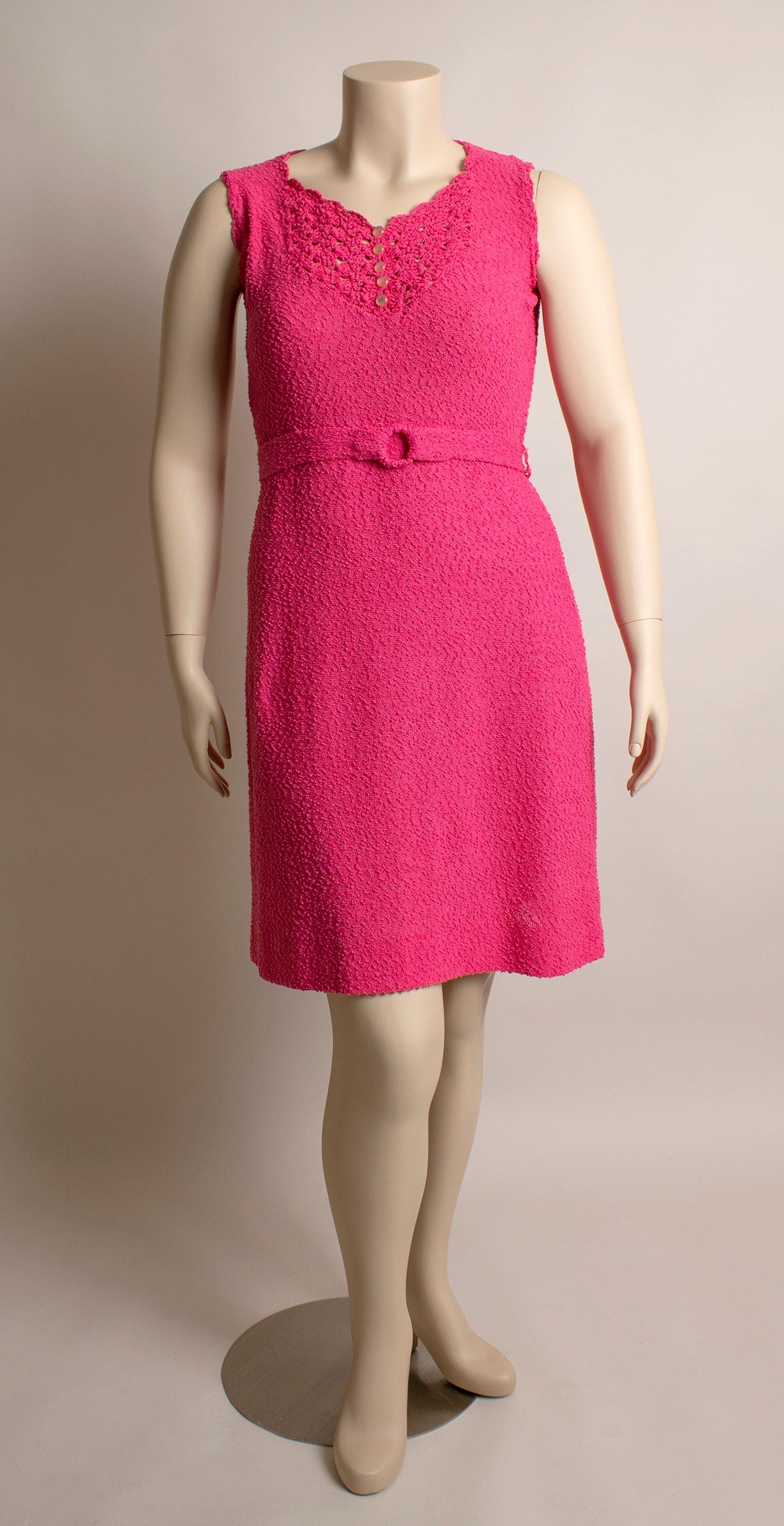 Vintage 70s Pink Knit Dress and Coat Set Hot Pink Bubble Button Sheath ...