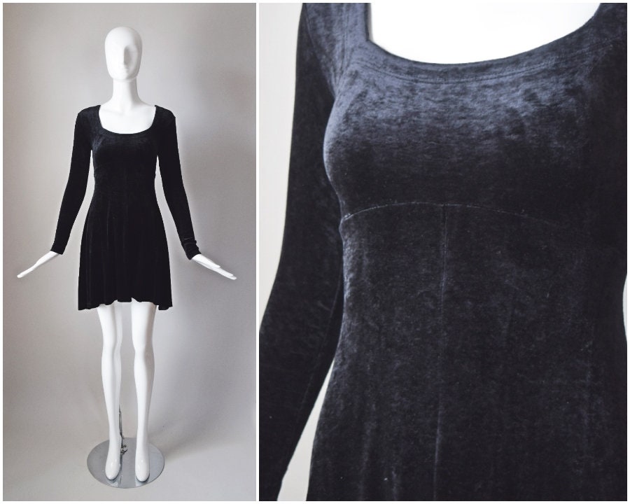 Vintage 90s Cignal Black Velour Long Sleeve Trapeze Dress 00s by Cignal ...