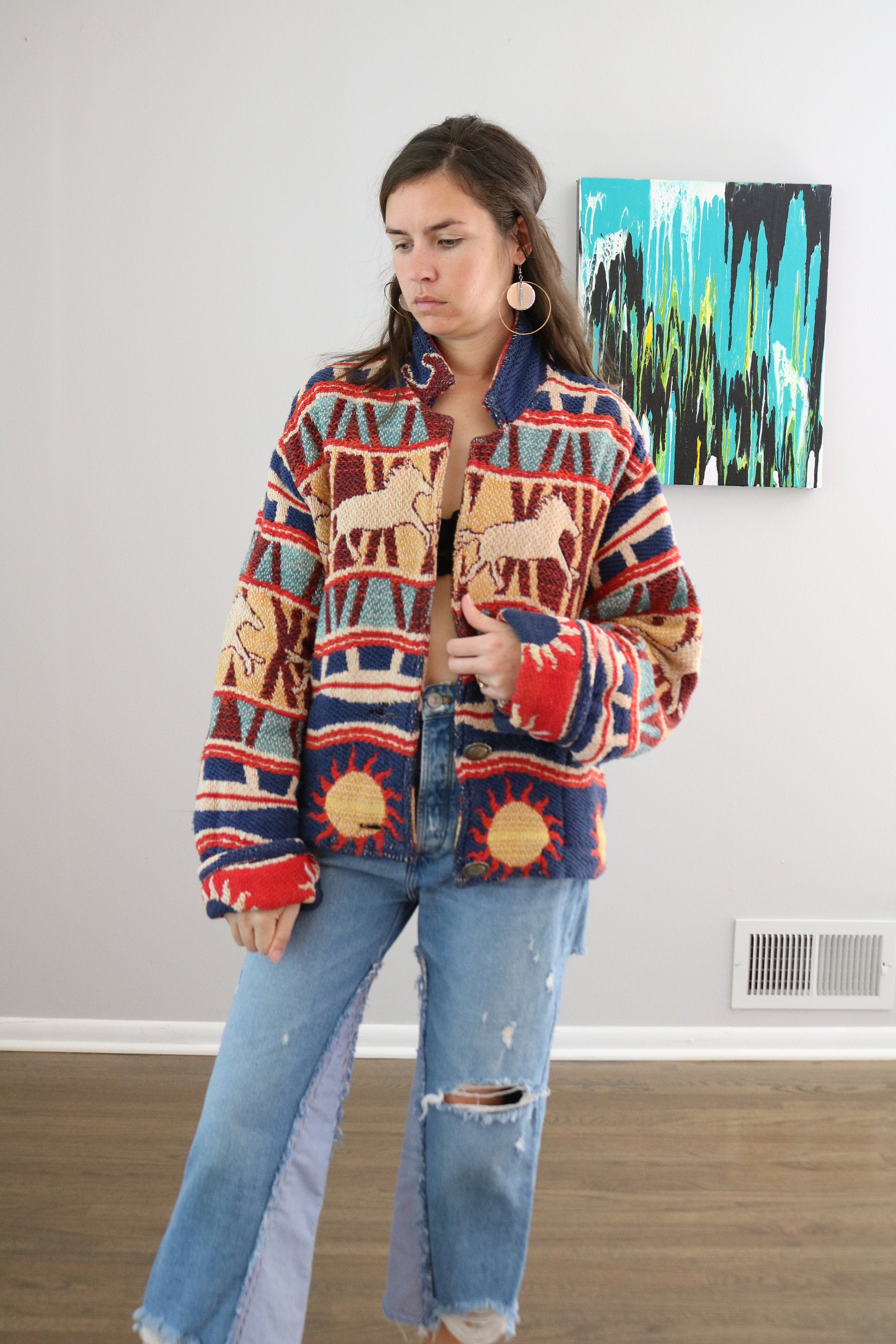 Vintage Multicolor Geometric and Horse Print Jacket | Shop THRILLING