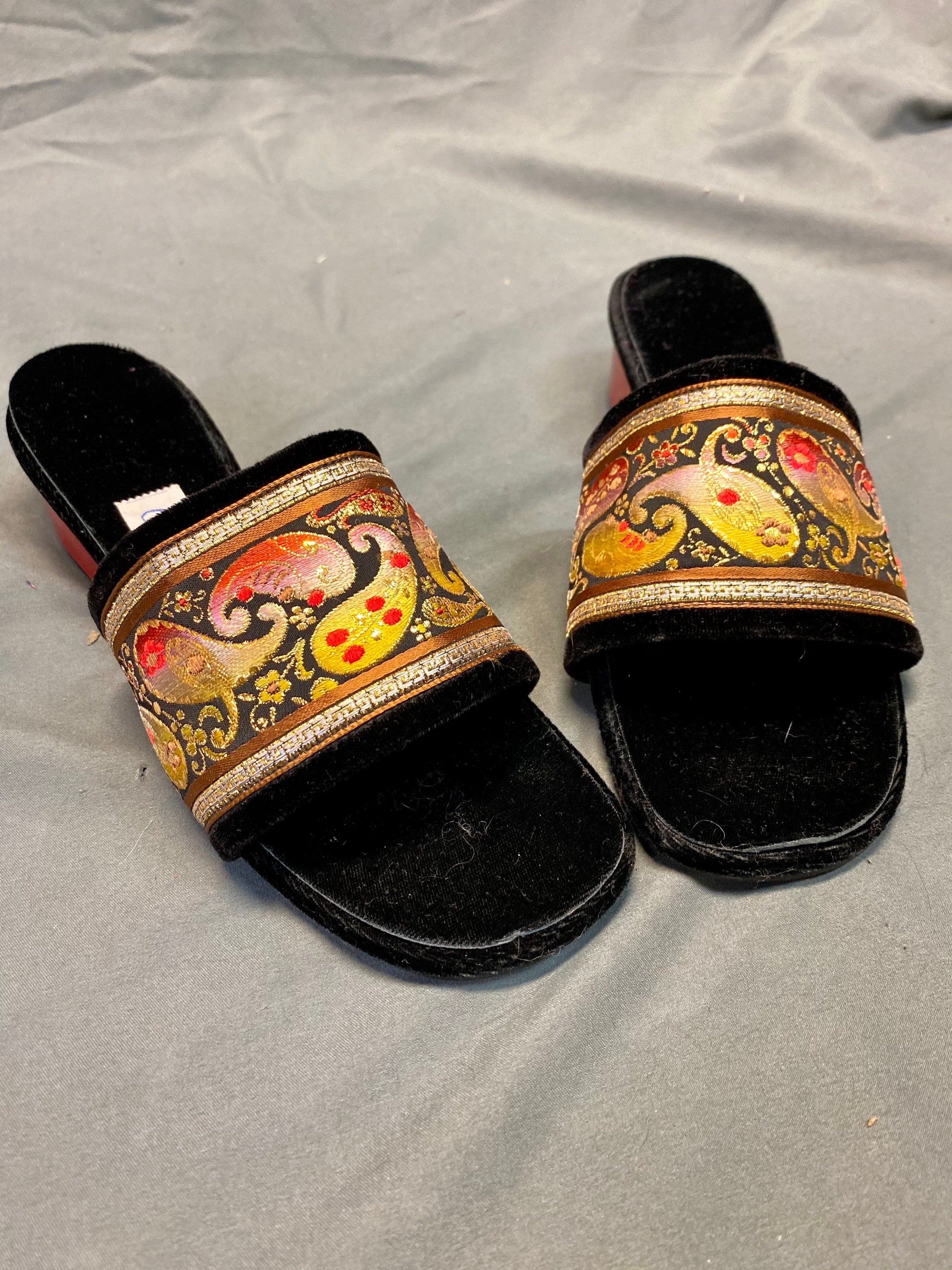 Vintage 60’s Deadstock Oomphies Red Black, and Gold Sandals with ...