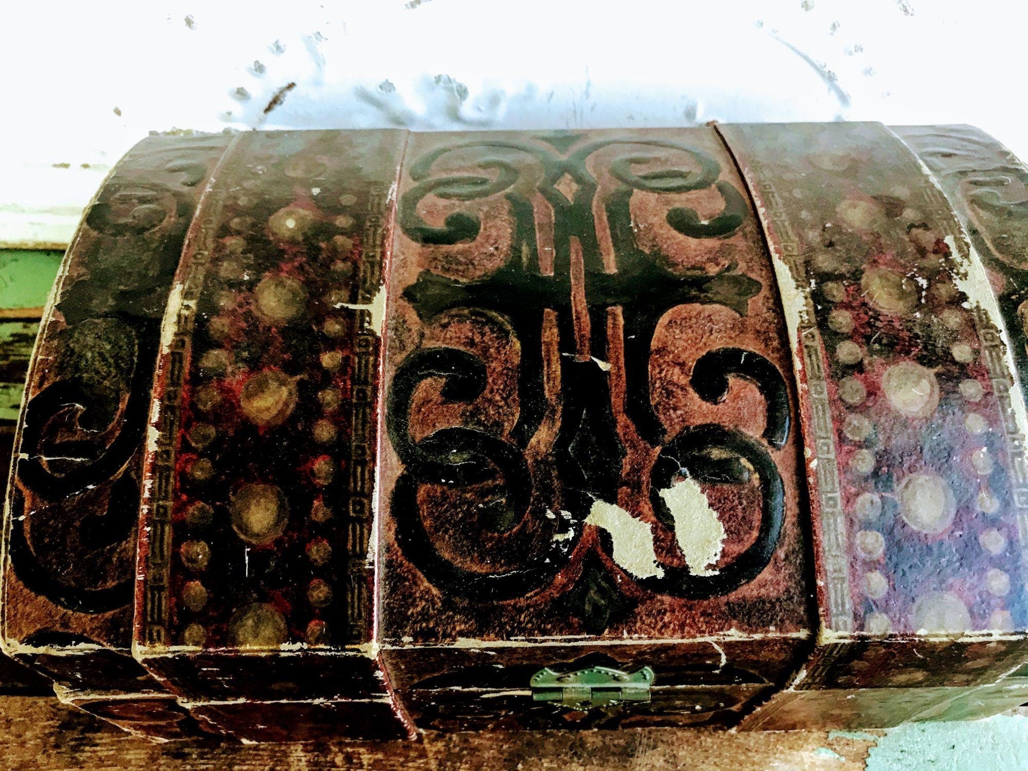 Vintage Antique Chest Box Brown Paper Caribbean Map Inside | Shop THRILLING