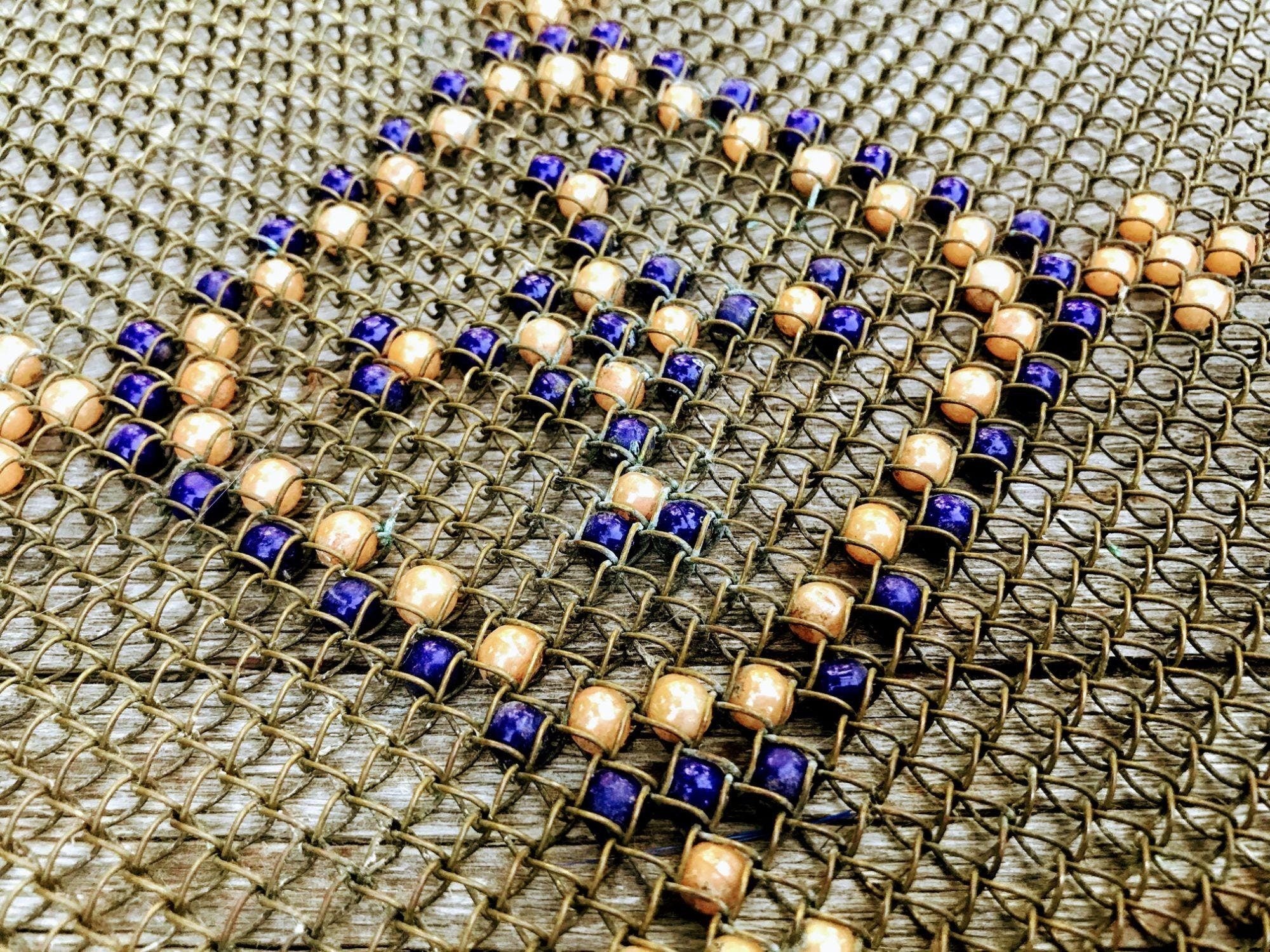 Vintage Antique Pair Metal Mesh Wire Trivet Mats with Glass Beads ...