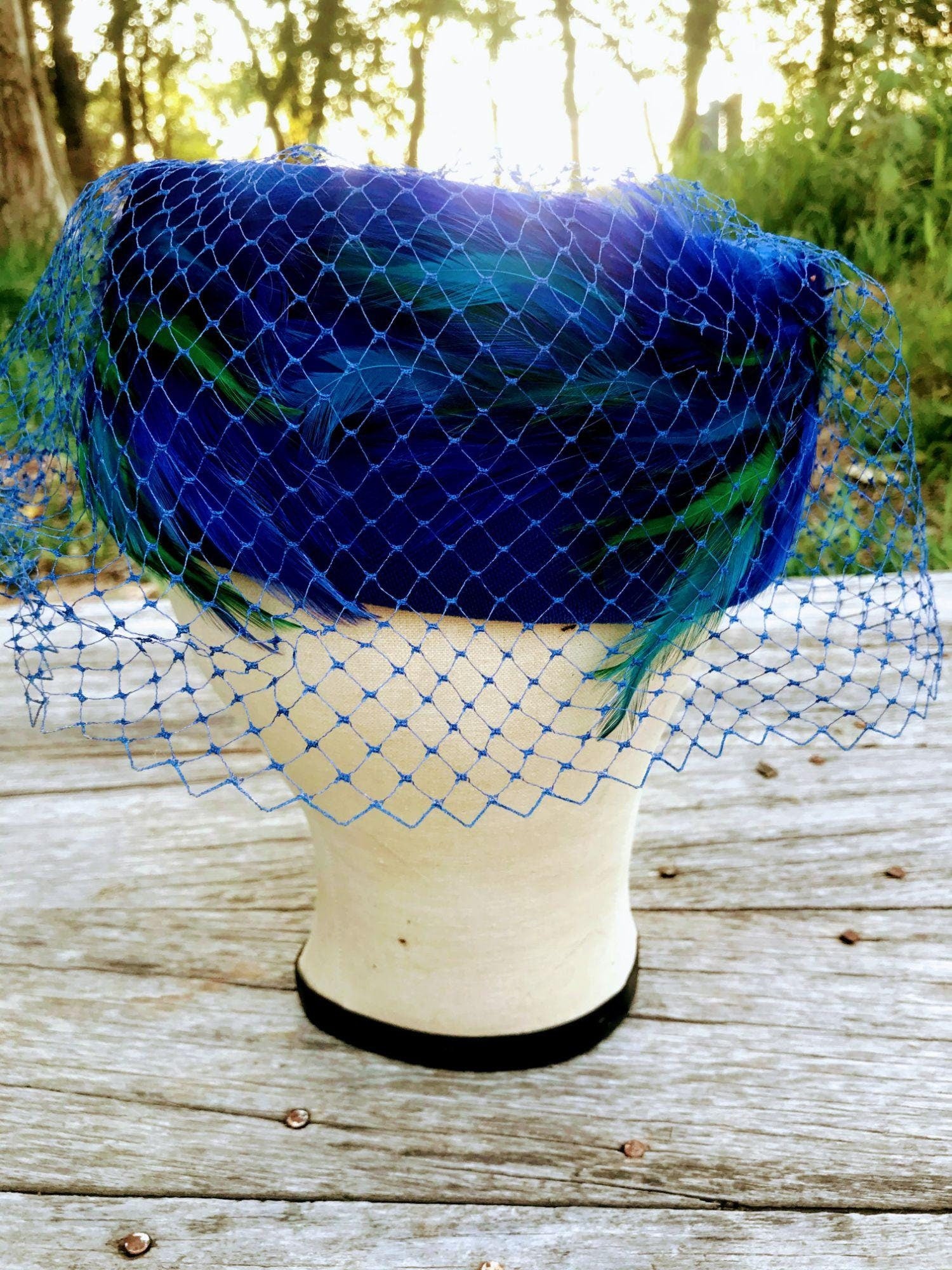60s Vintage Blue Velvet Feather Hat | Shop THRILLING