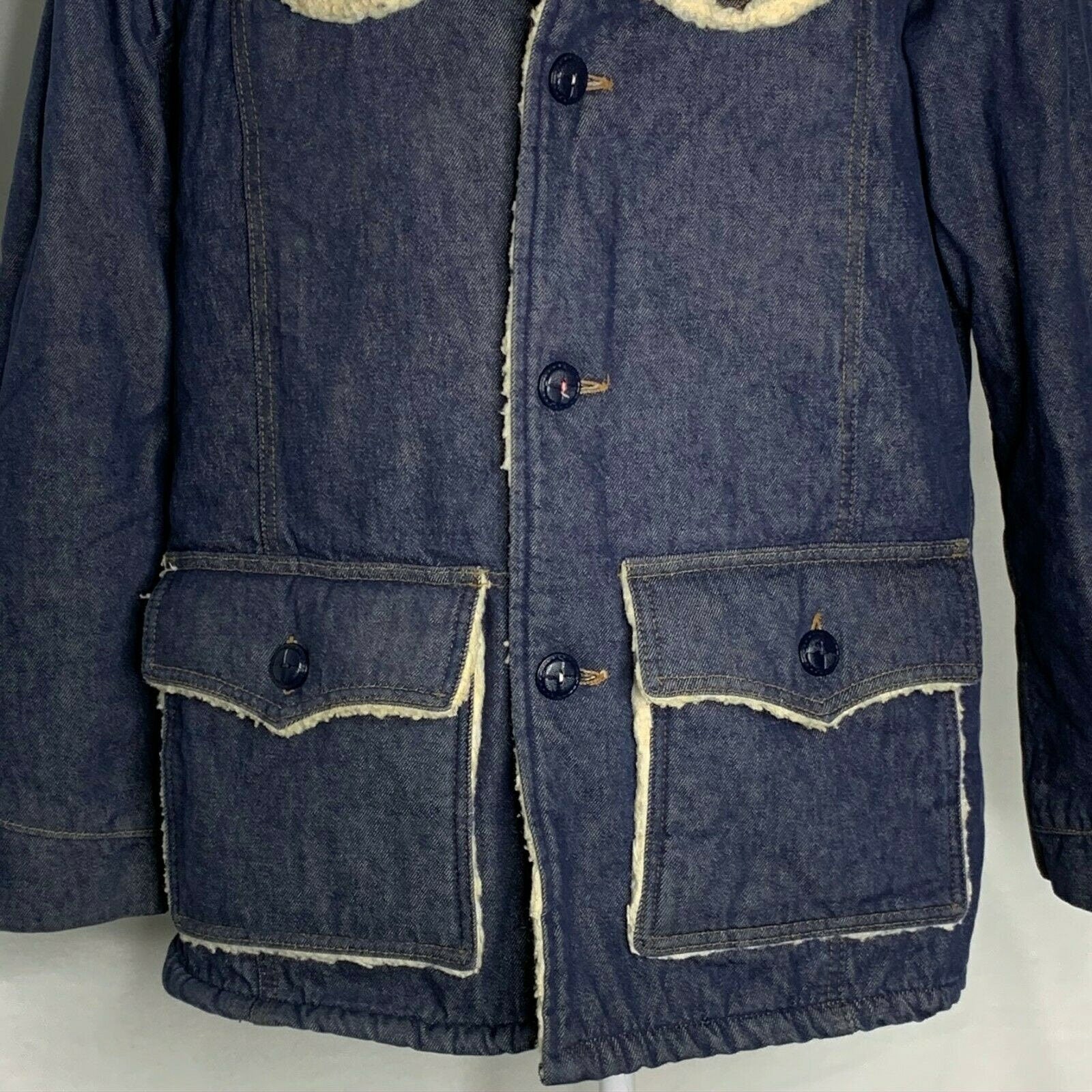 Vintage 60s Sears Denim Ranch Jean Jacket 42t Sherpa Lined Barn Chore ...