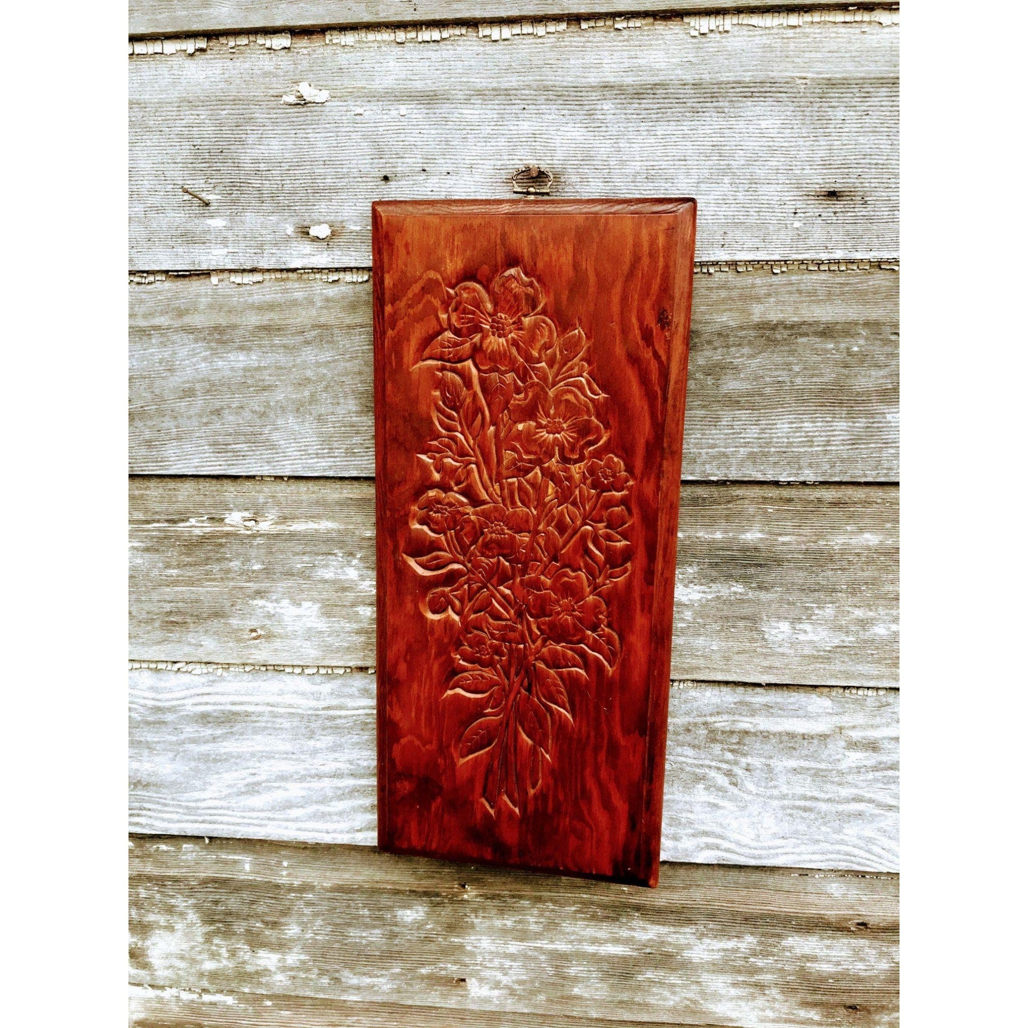 Vintage Carved Wood Flower Floral Picture Wall Hanging | Shop THRILLING