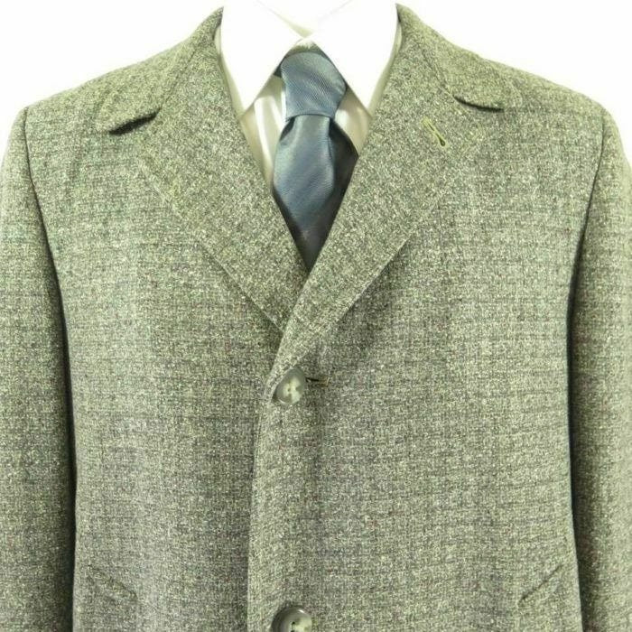 Vintage 50s Dundee Wool Over Coat 44 Gray Nubby Fleck Pockets Buttons ...
