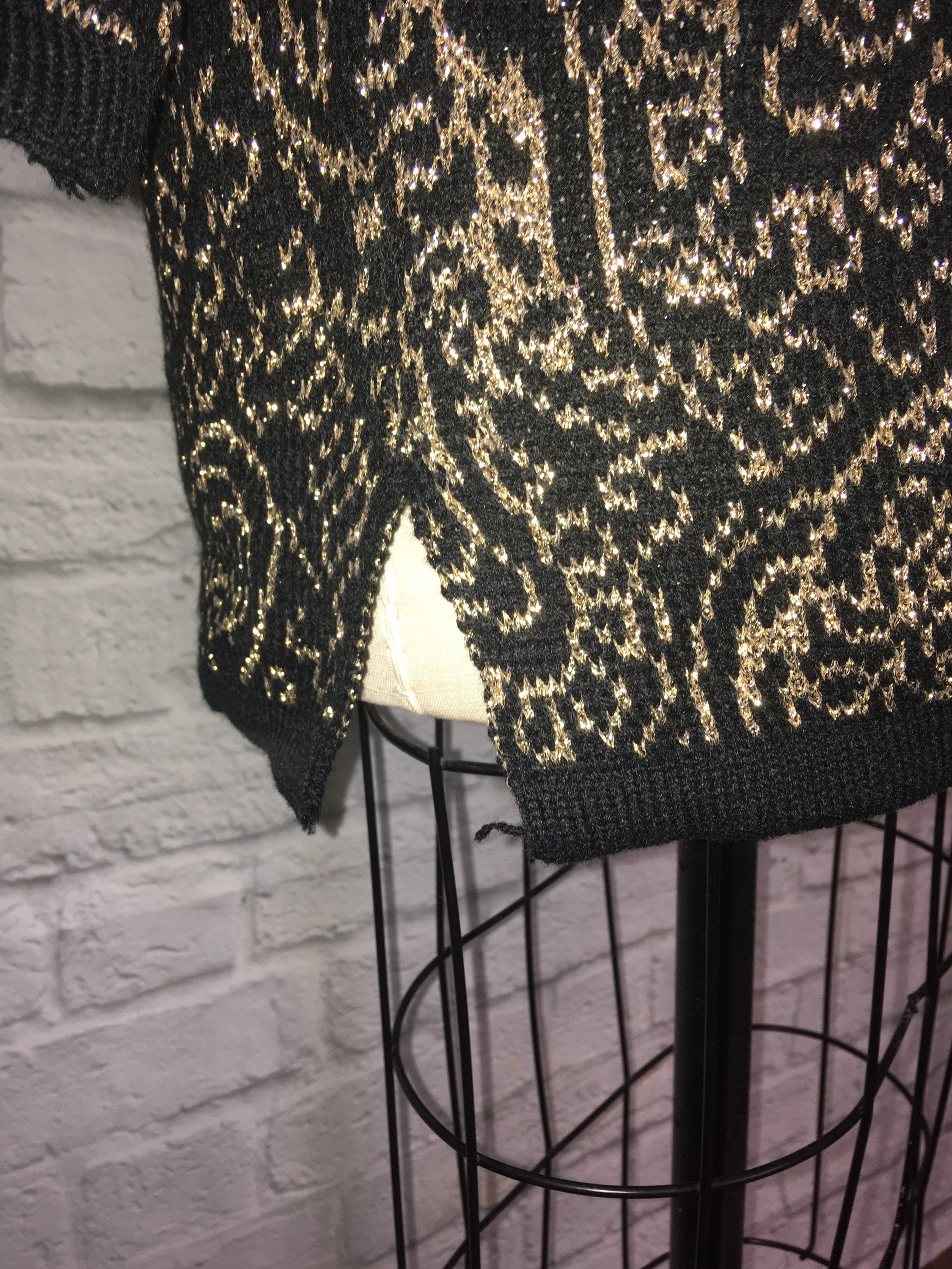 Vintage 80’s Black and Metallic Gold Abstract Print Oversized Sweater ...