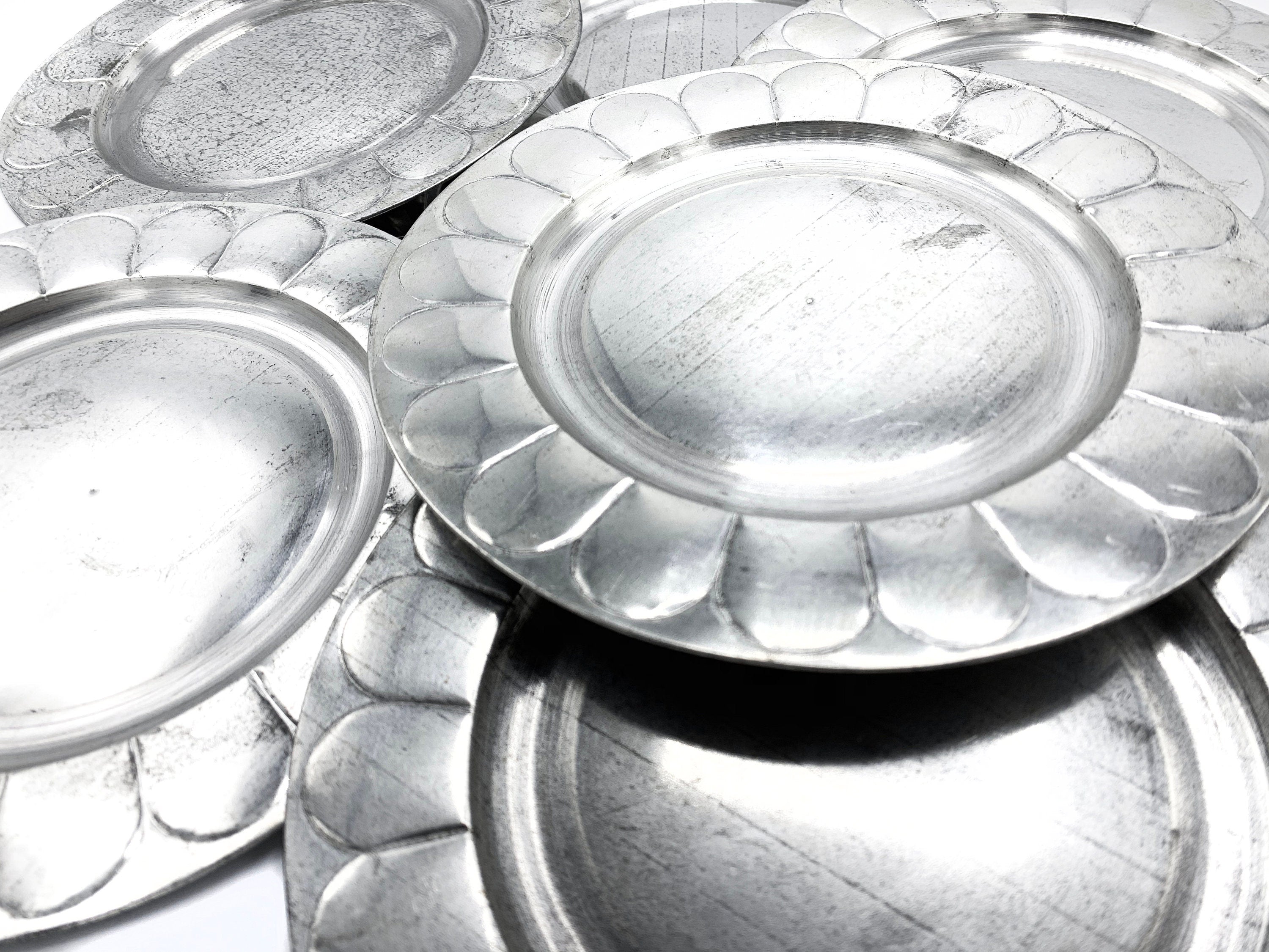 Vintage 8 Piece Set of Tin Plates with Petal Designs Around Rim | Shop ...
