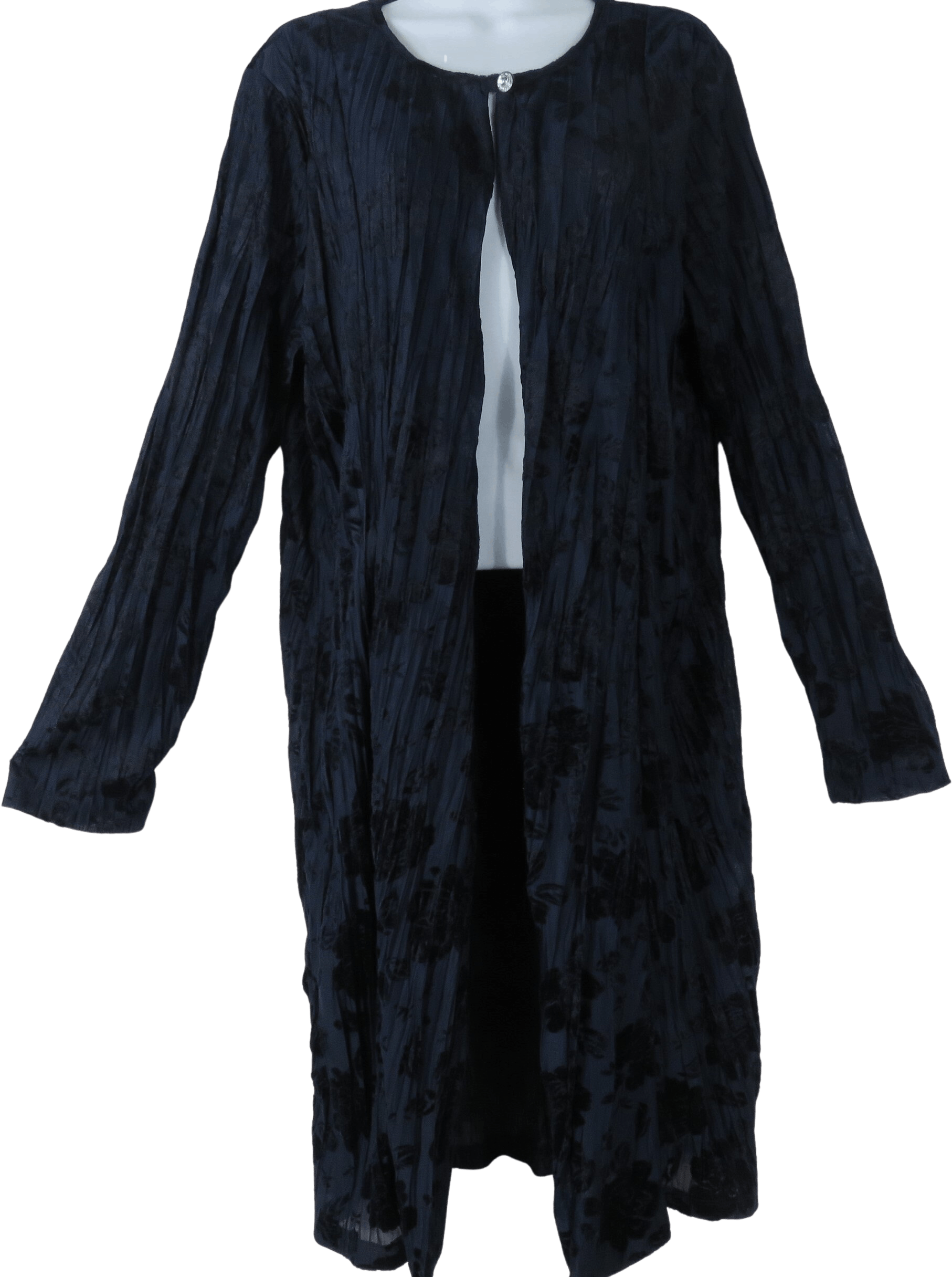 Vintage 90’s Style Midnight Velvet Dark Navy Blue Floral Burnout Duster ...