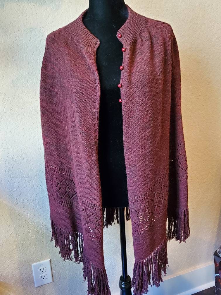 Vintage 70s Maroon Hand Knitted Poncho | Shop THRILLING