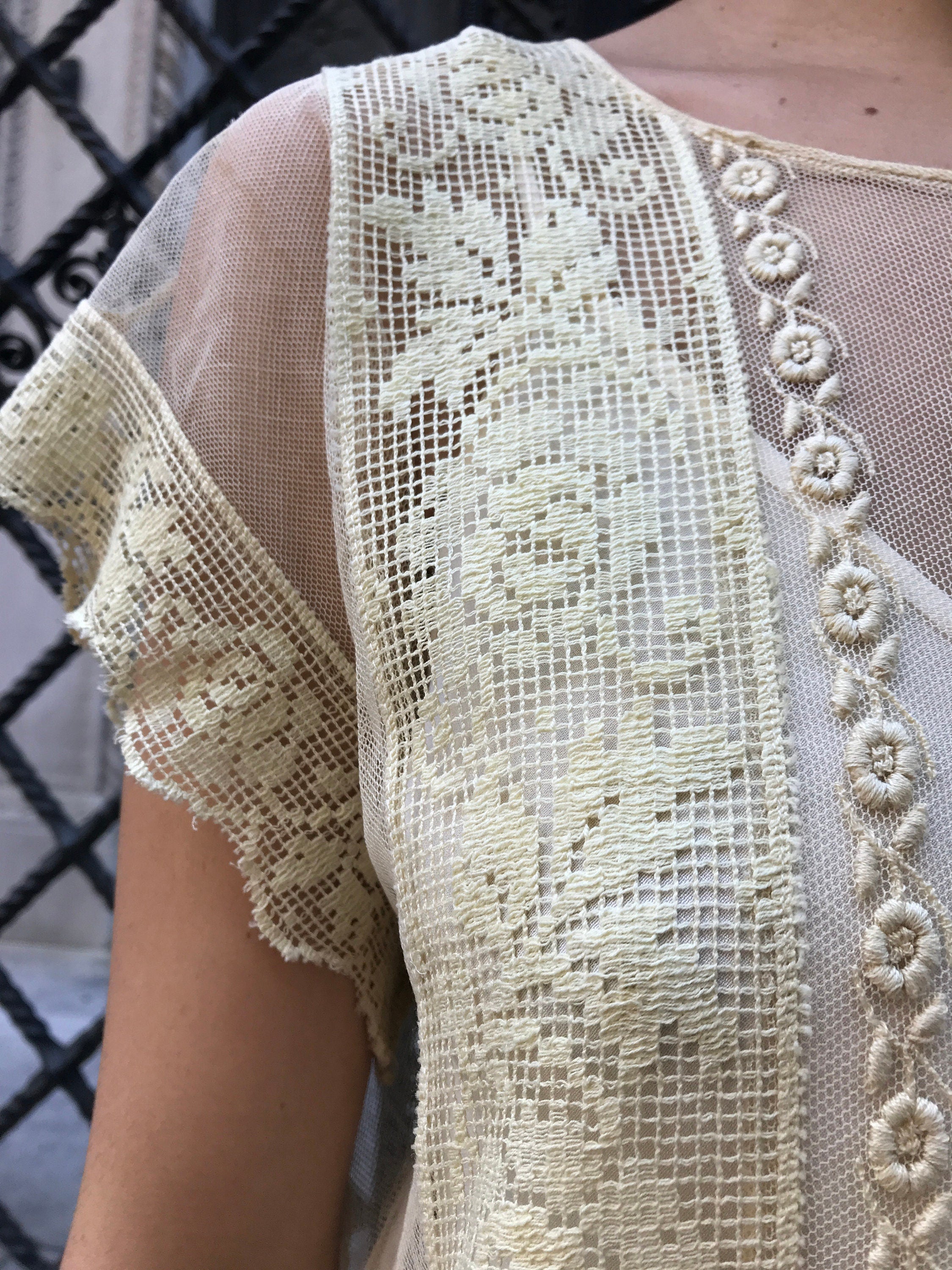 20s Exquisite Vintage Cream Embroidered Net Lace Dress | Shop THRILLING