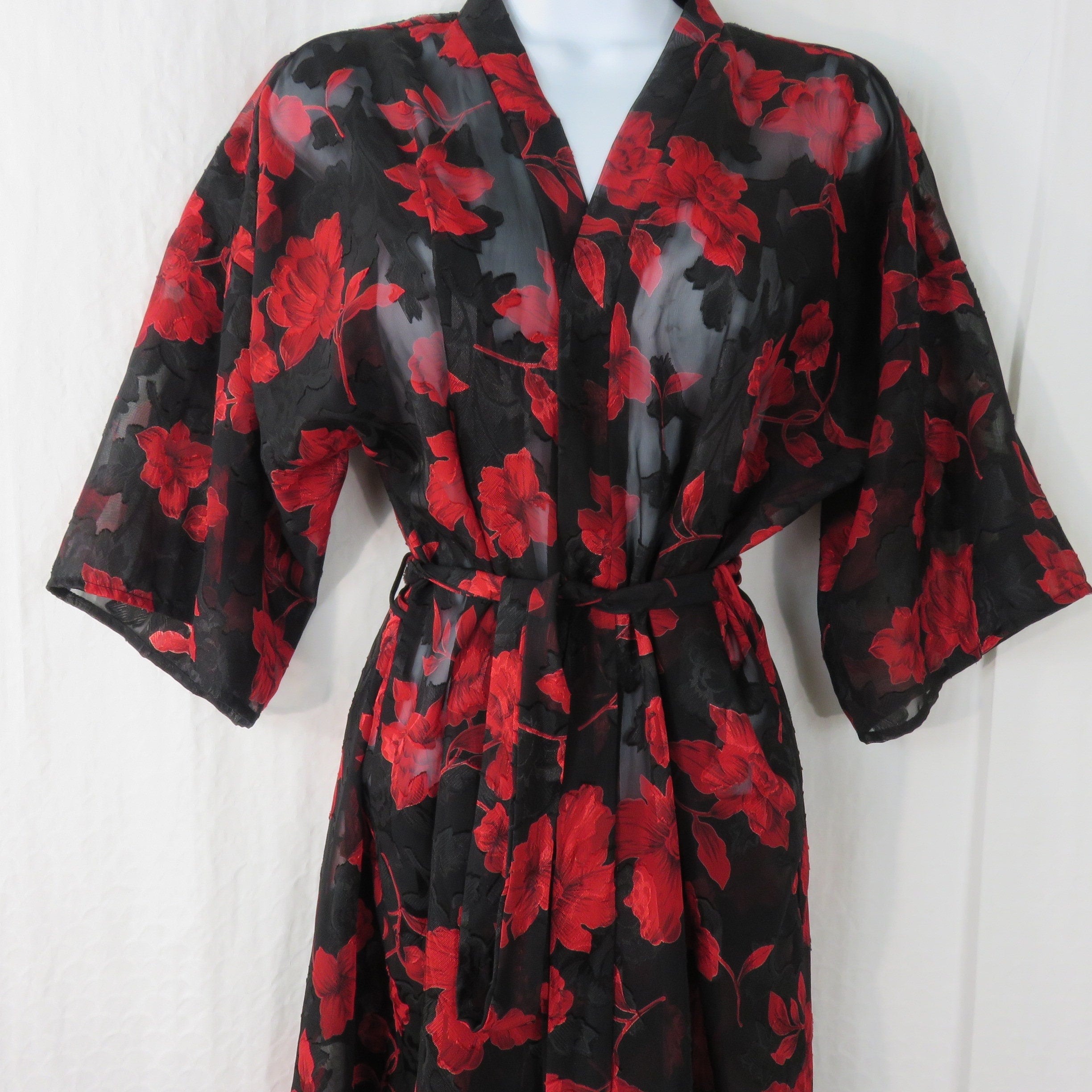 Vintage 80’s Sheer Red Black Robe by L. A. Intimates | Shop THRILLING
