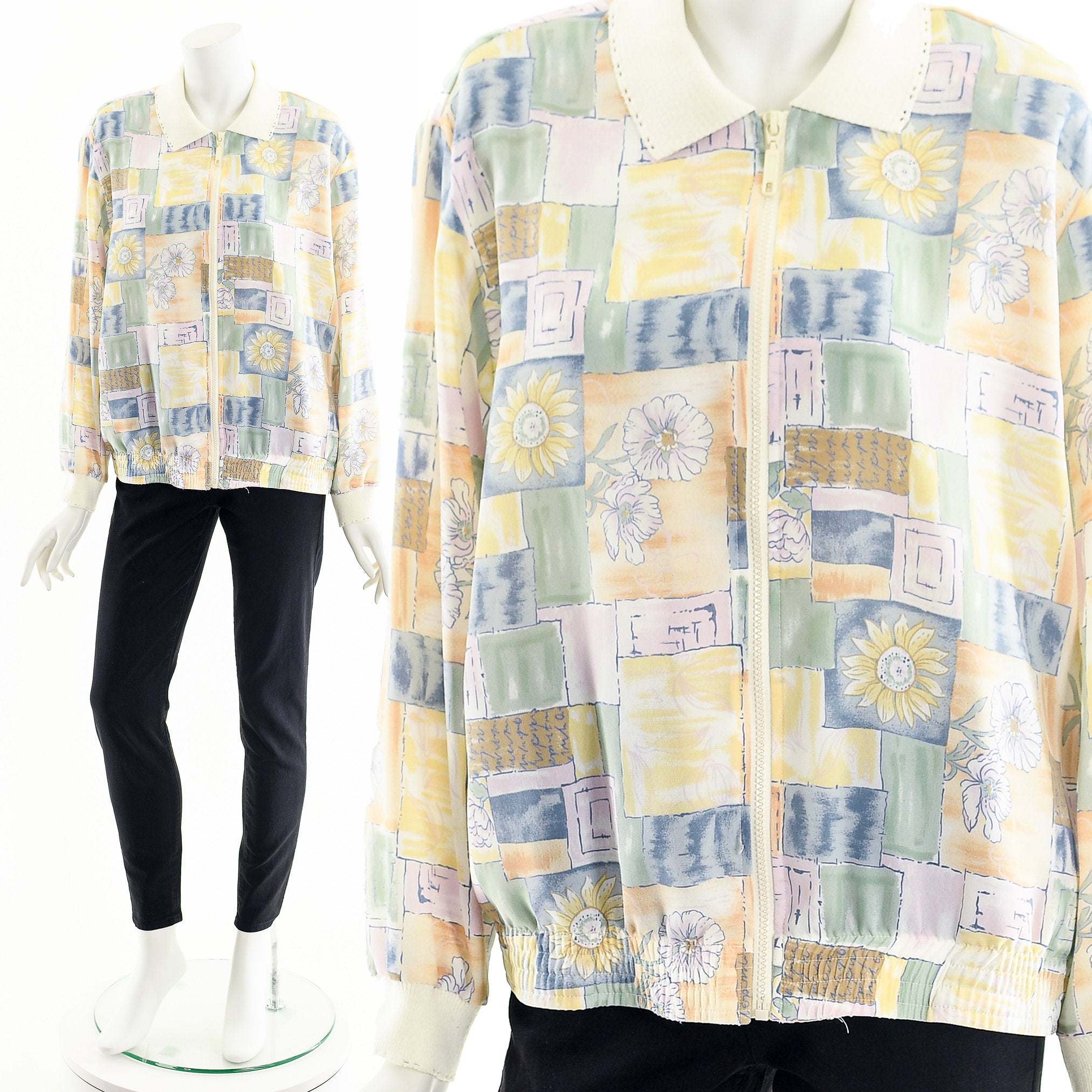Vintage Pastel Sunflower Daisy Bomber Jacket by Teddi Petite | Shop ...