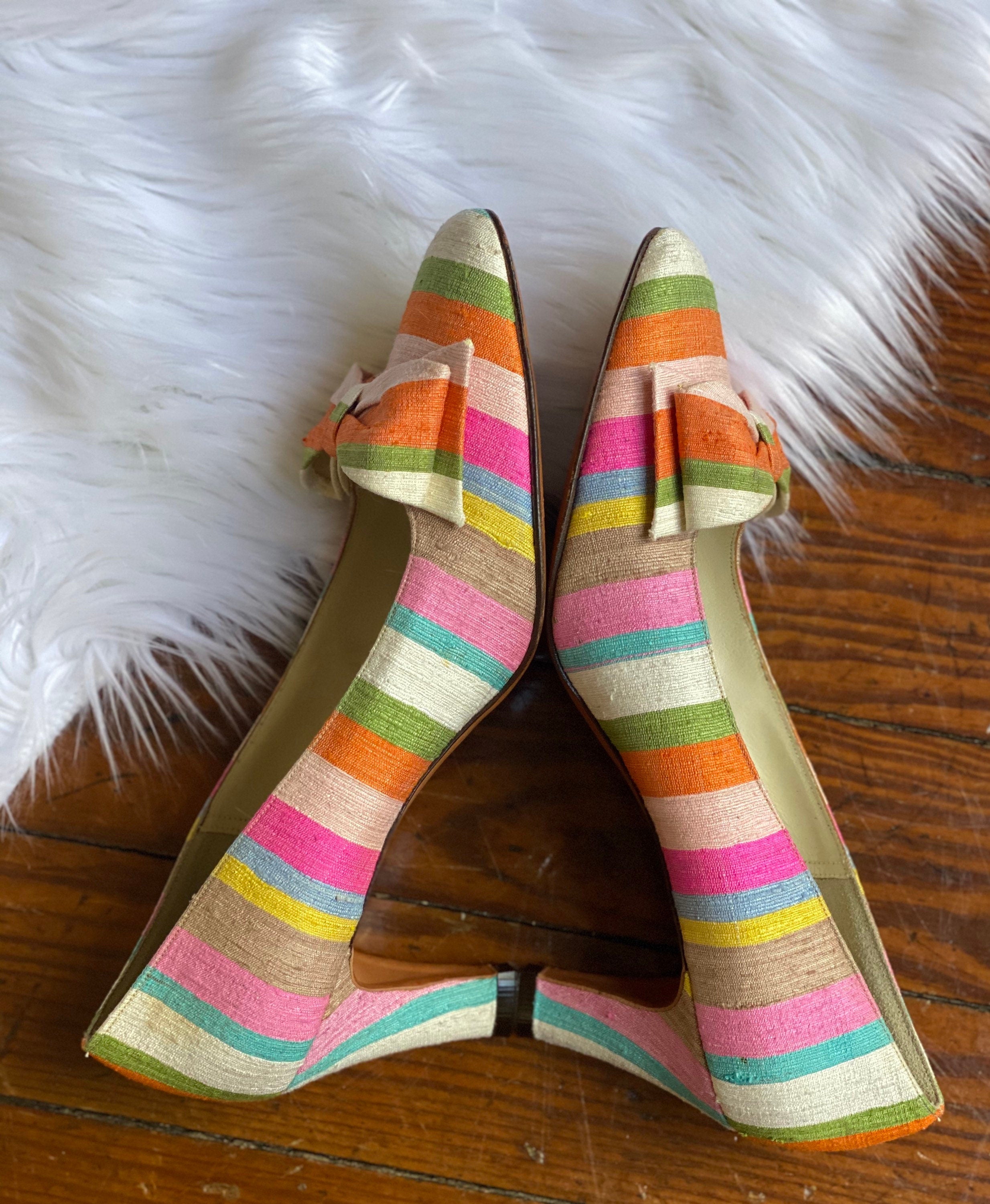 Vintage 60s Kelly Acord Striped Linen Shoes | Shop THRILLING