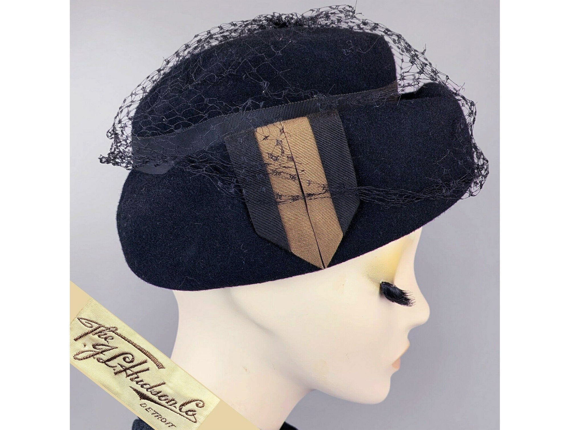 Vintage 20’s Jl Hudson Black Tan Fur Felt Ritz Hat by J. L. Hudson ...