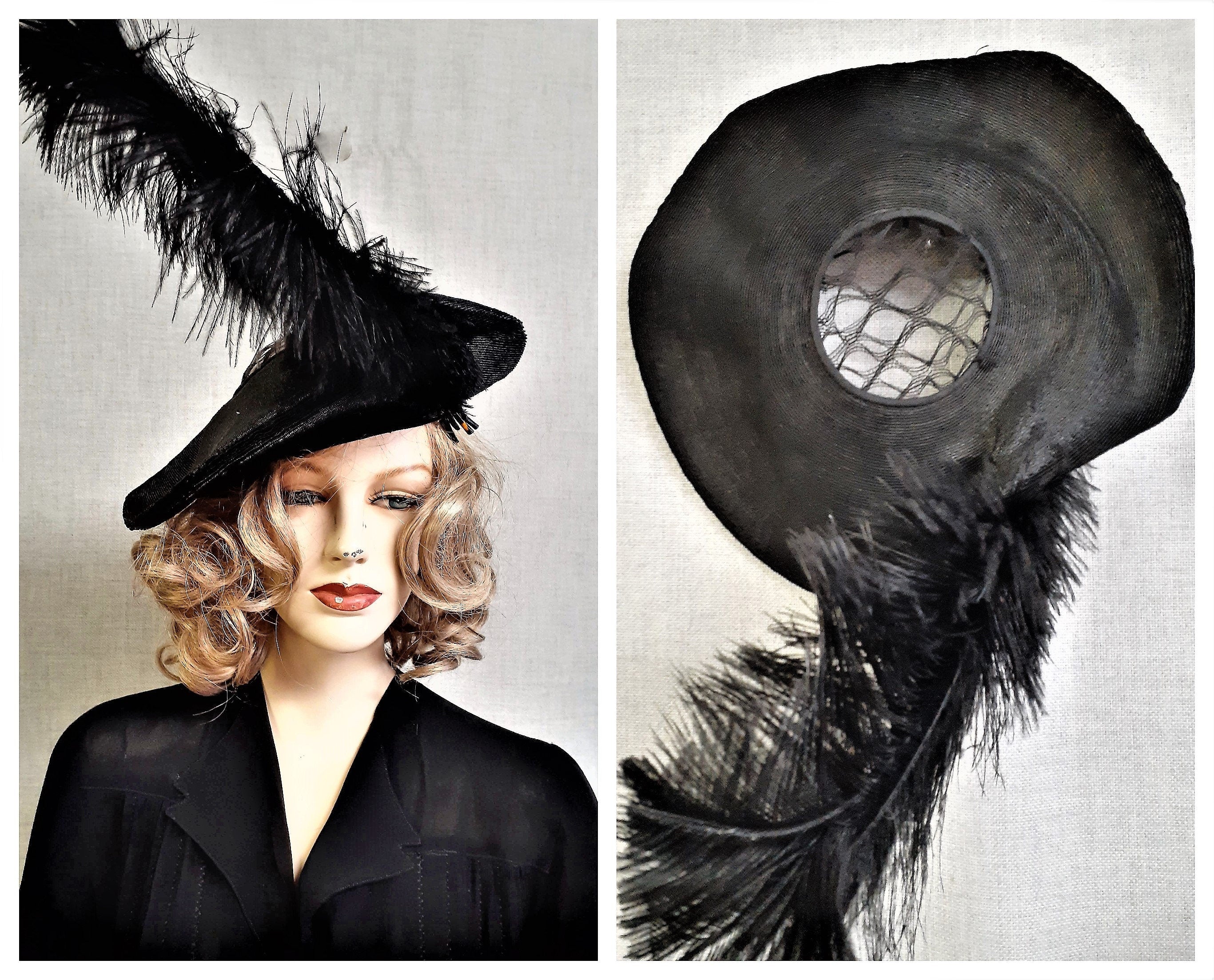 Vintage Edwardian Pancake Hat - Woven And Feather Edwardian Hat By Gage ...