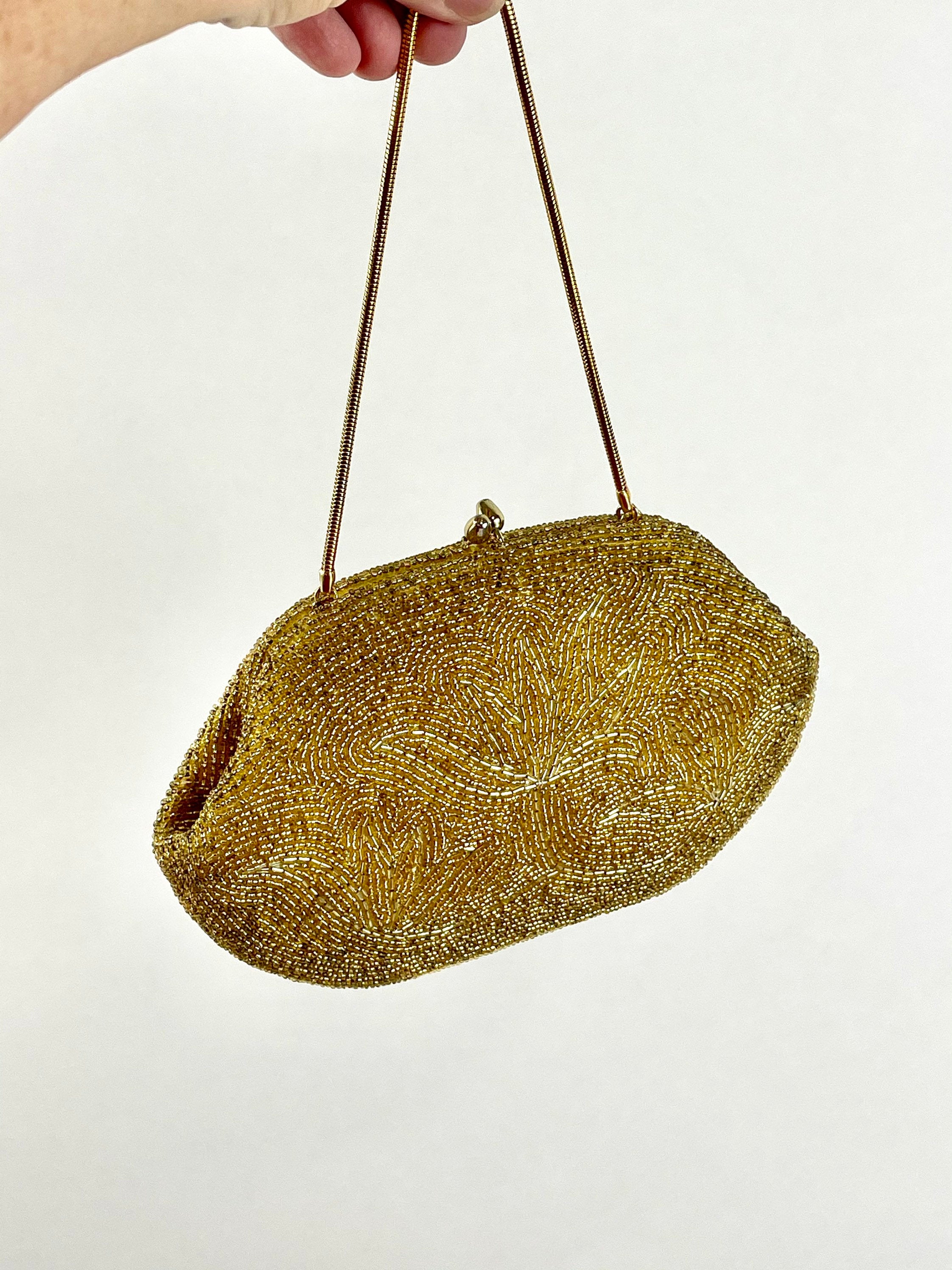 Vintage Gold Bugle Beaded Floral Handbag | Shop THRILLING