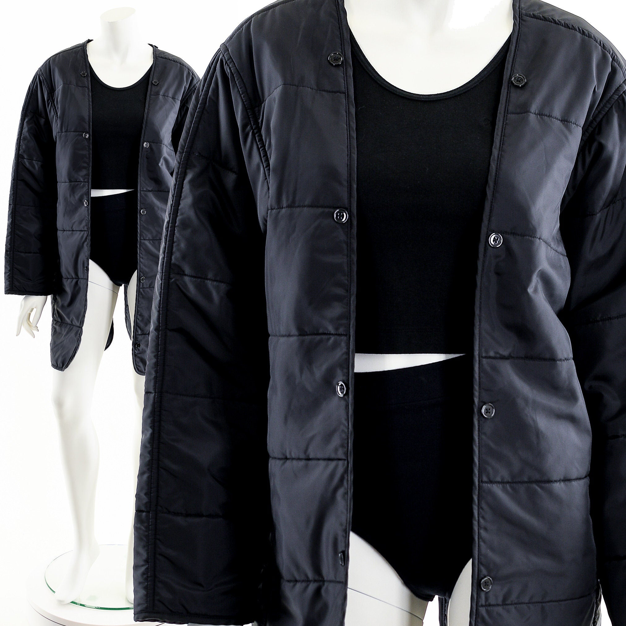 Vintage Black Quilted Motorcycle Liner Duster Jacket | Shop THRILLING