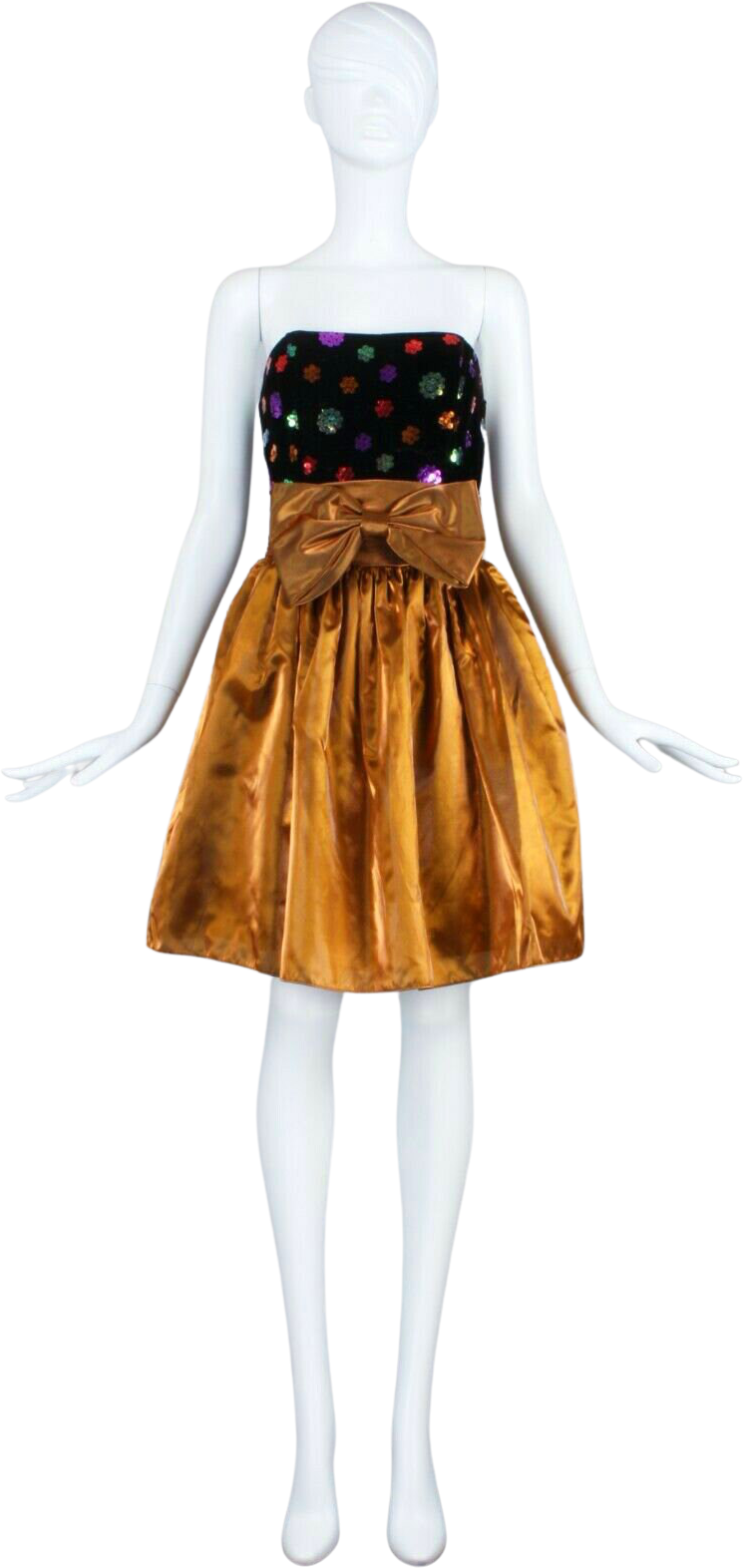 Vintage 80s 80’s Sequin Metallic Copper Bow Strapless Cocktail Dress By ...