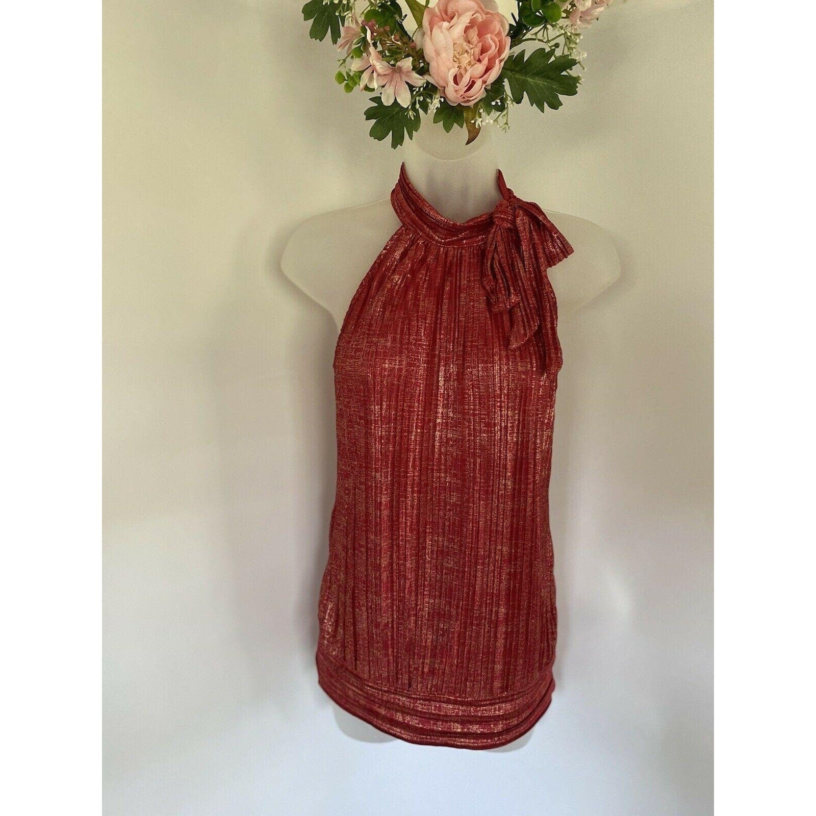 Vintage 90s/80s Red Gold Metallic Thread Blouse Pleated Stretch | Shop ...