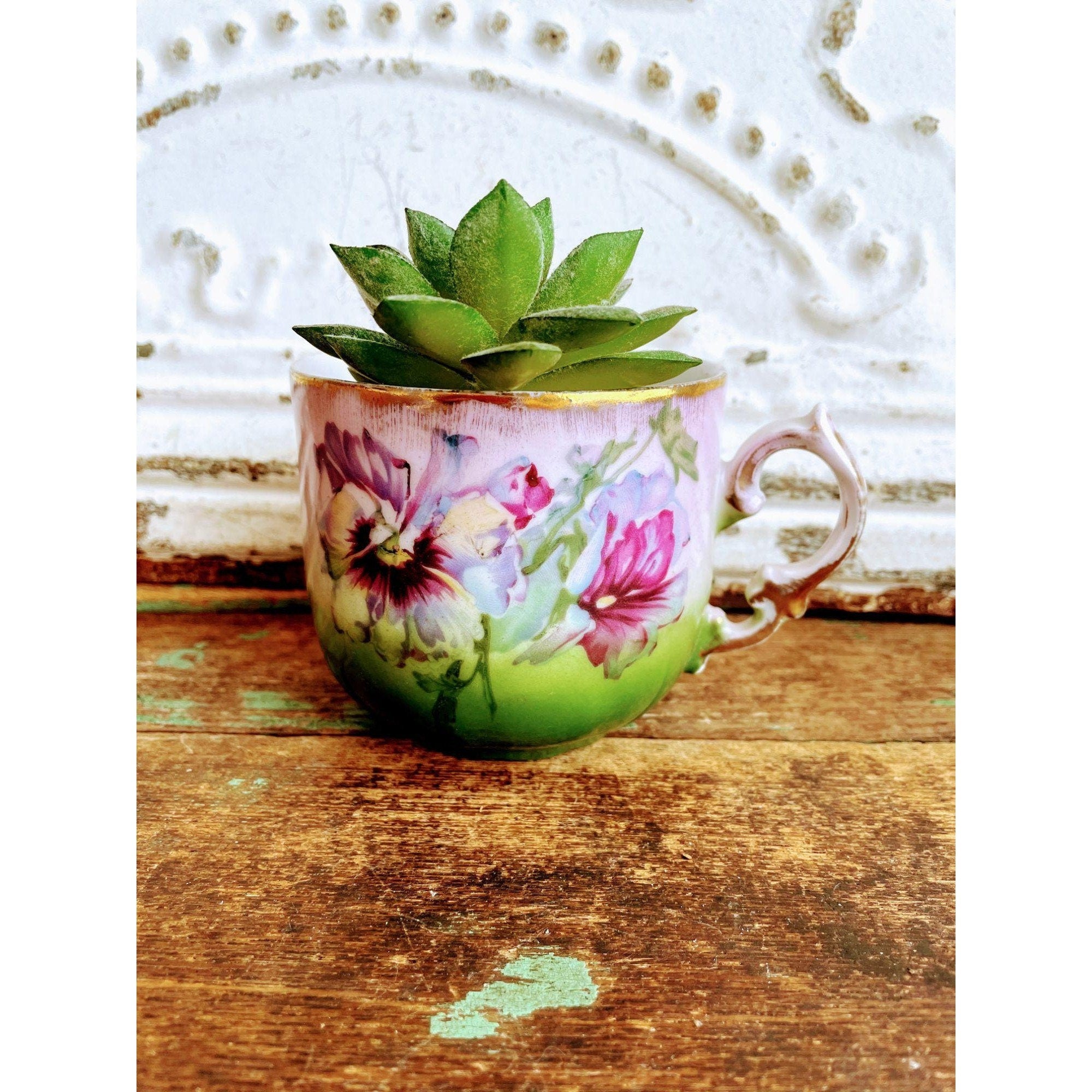 Vintage 20s Antique Porcelain Moustache Guard Teacup Violets | Shop ...