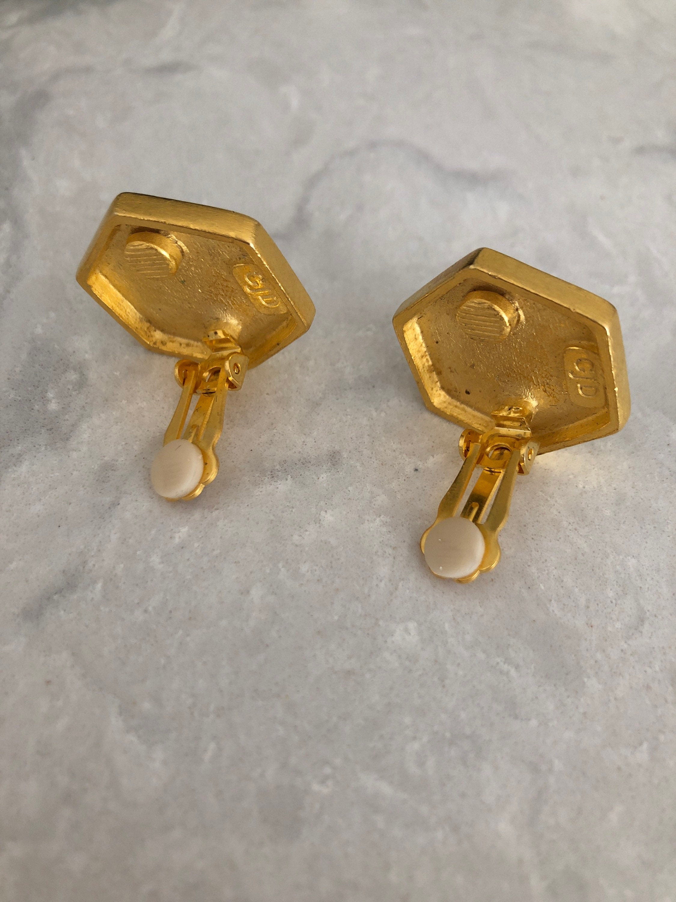 Vintage Gold Metal Hexagonal Faux Pearl Clip On Earrings by GJD | Shop ...
