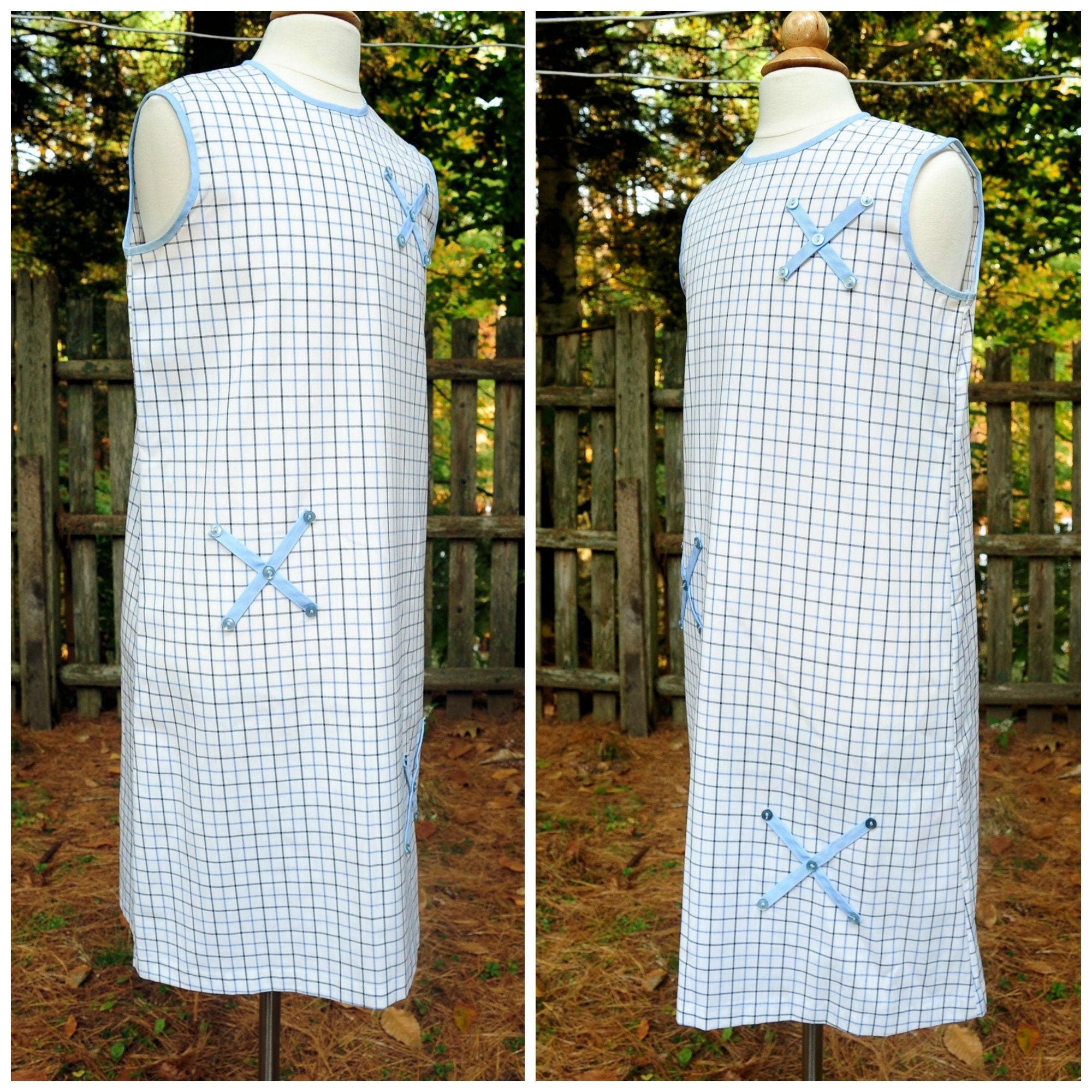 Vintage 60s Girls Blue and White Check Shift Sheath Dress Size 14-16 T ...