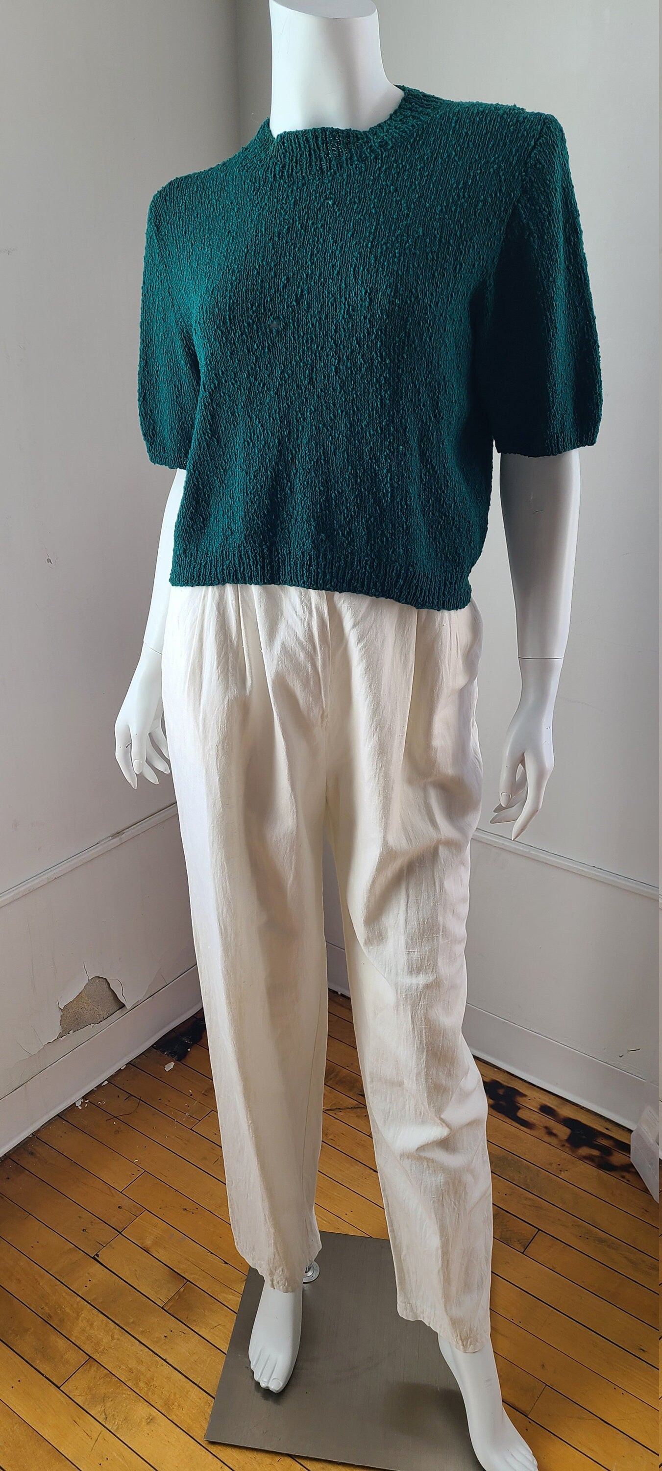 Vintage 40s Emerald Green Distressed Knit Crop Tee Shirt | Shop THRILLING