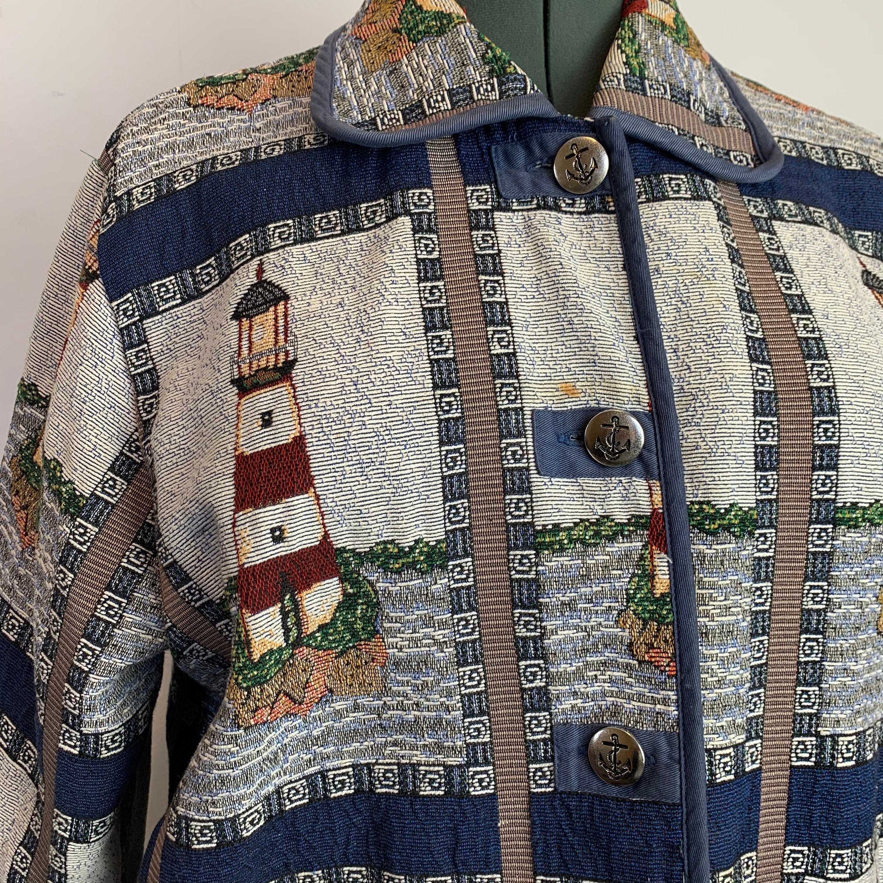Vintage Nautical Lighthouses Tapestry Woven Jacket by Blair | Shop ...