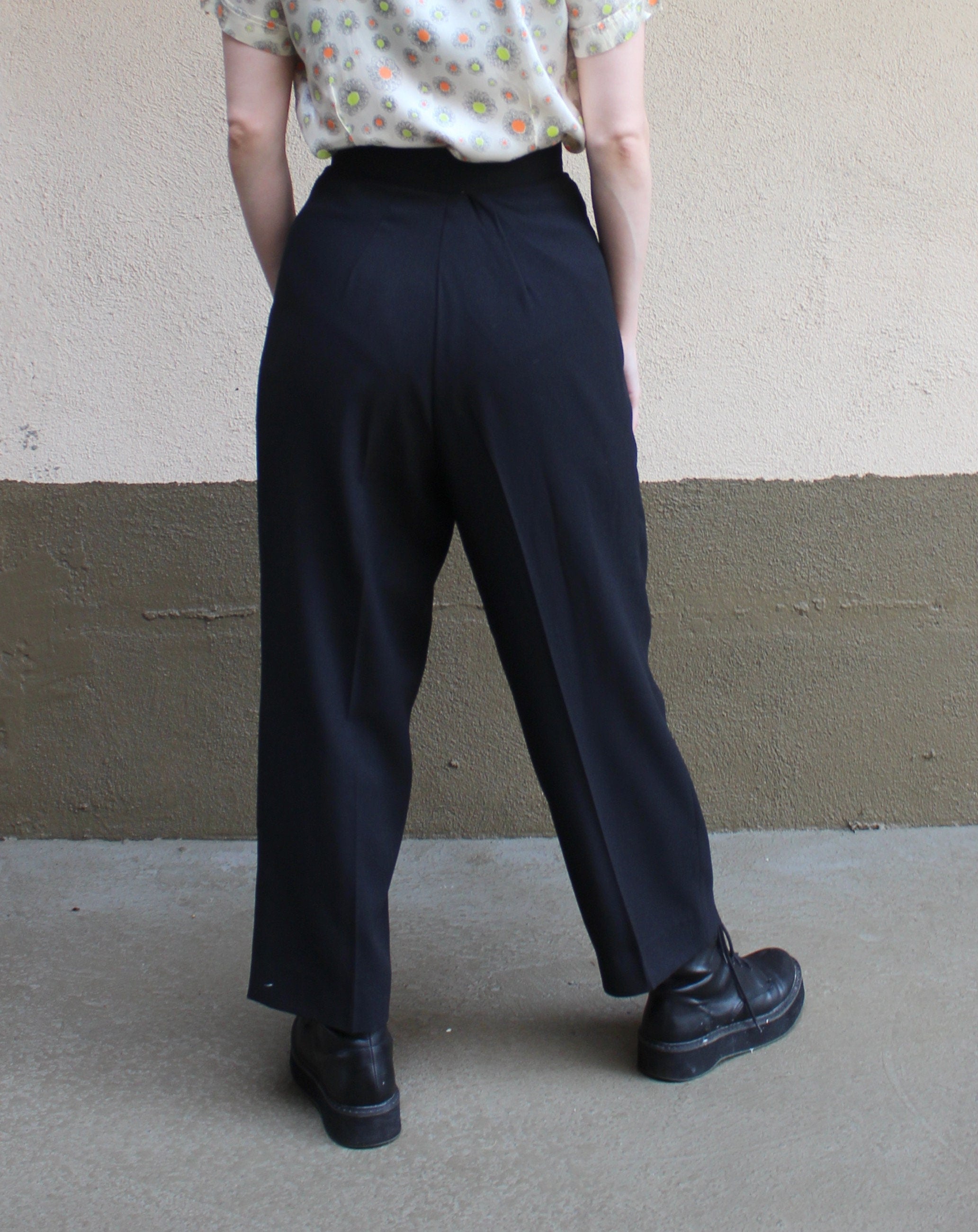 Vintage 80s Black High Waisted Rayon Pants by Sunny Names | Shop THRILLING