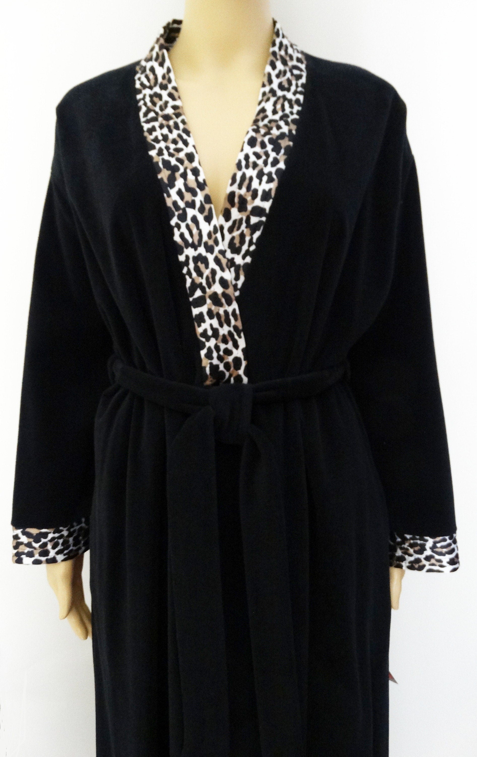 Vintage Vanity Fair Black with Leopard Trim Robe | Shop THRILLING
