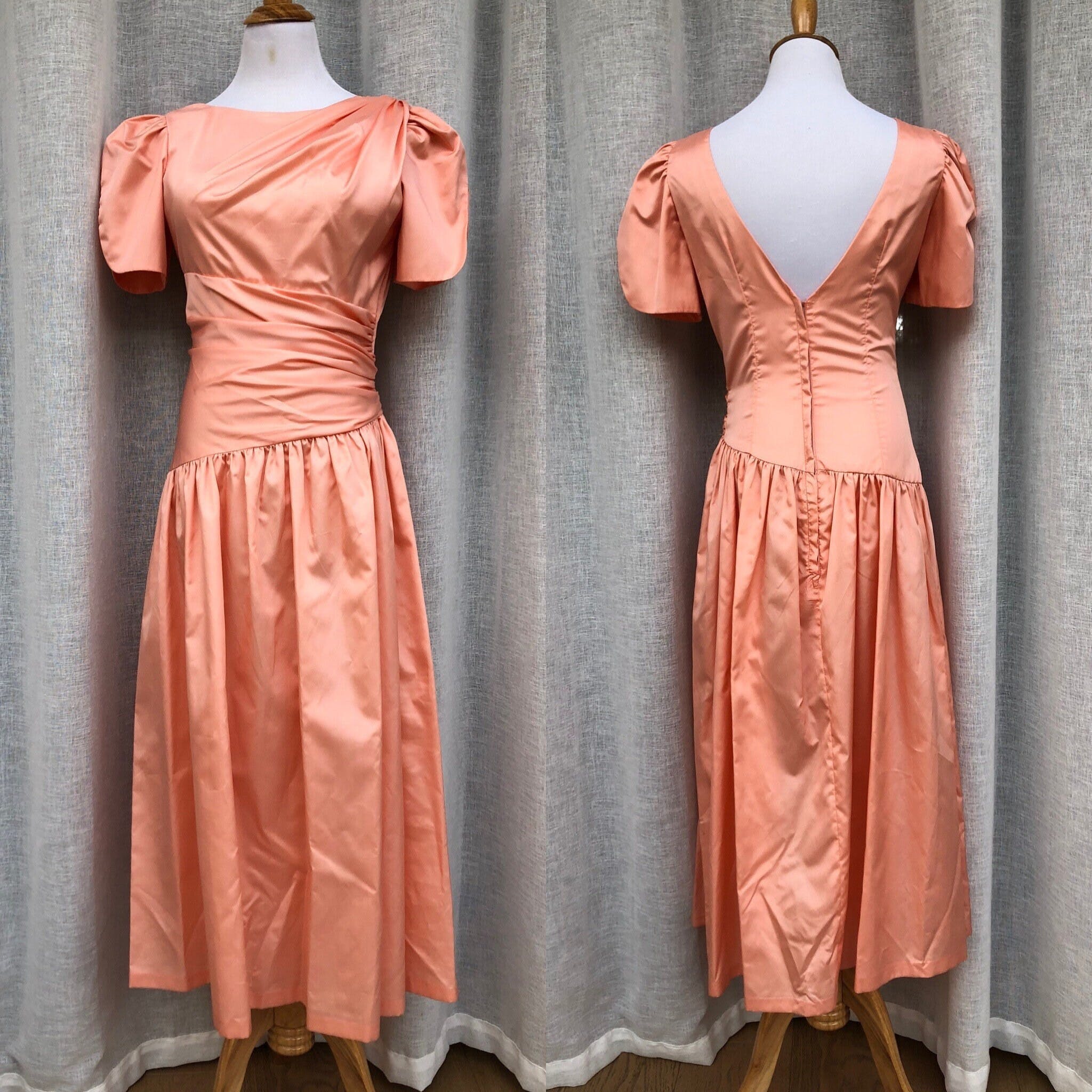 Vintage 80’s Peach Pink Color Taffeta Prom Dress | Shop THRILLING