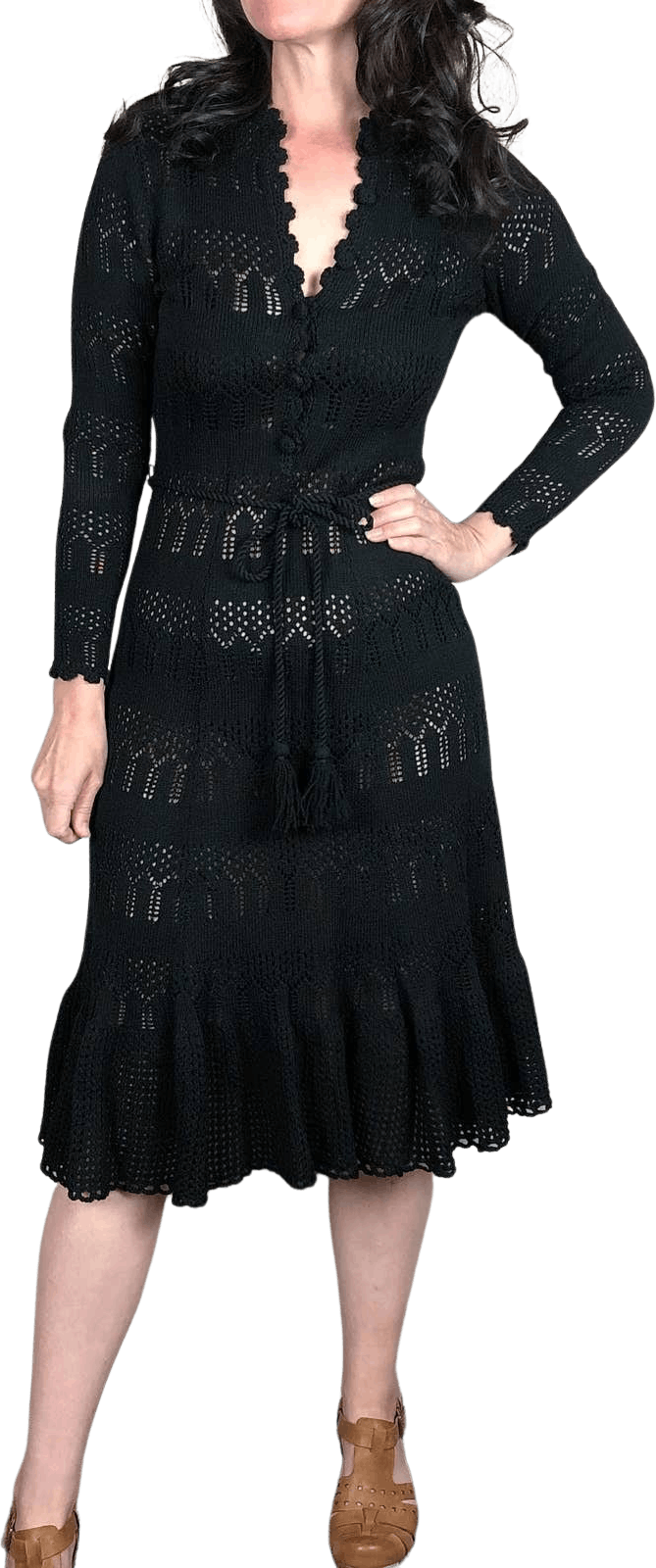 Vintage 70’s Crochet Open Knit Dress Black by Miss JoAnn California ...