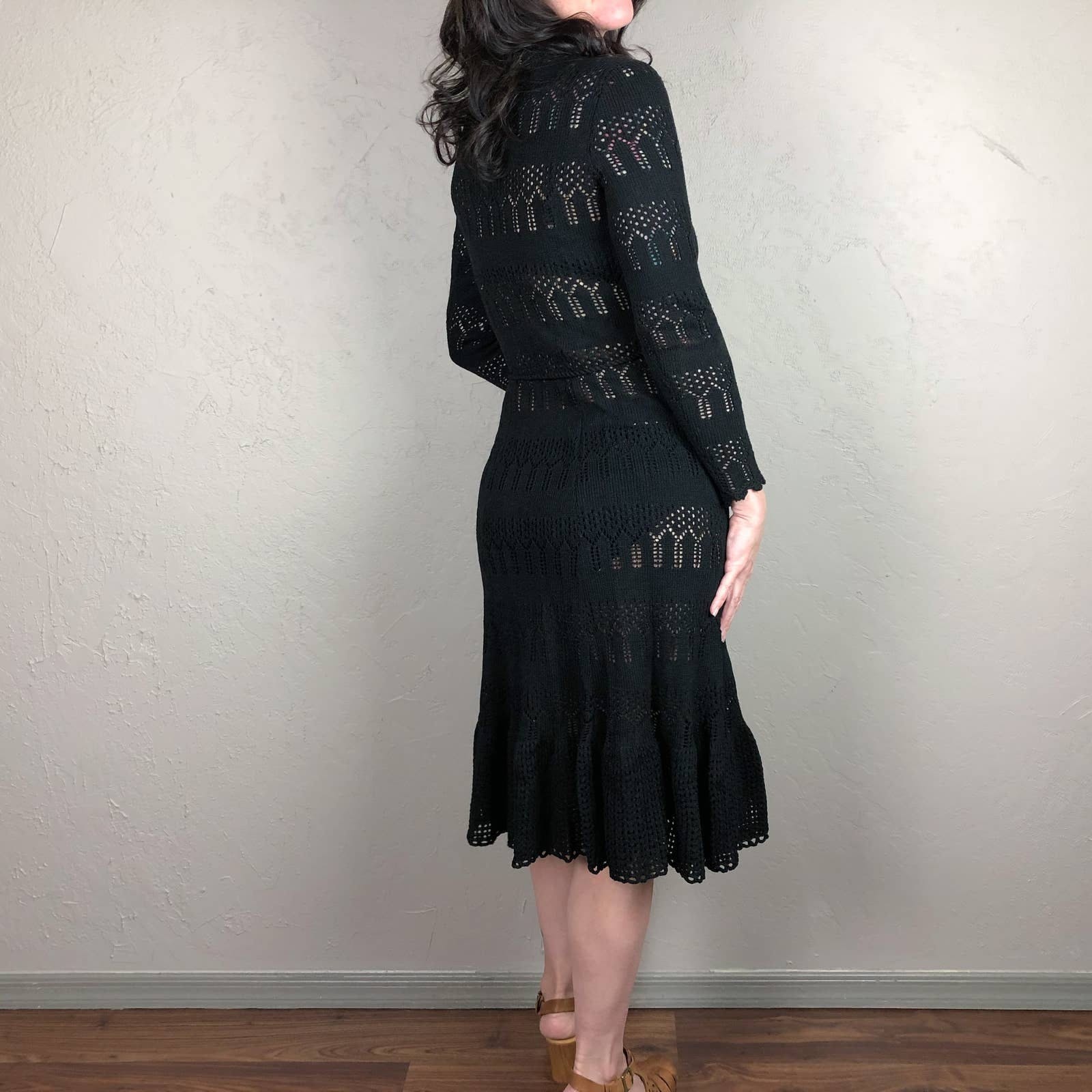 Vintage 70’s Crochet Open Knit Dress Black by Miss JoAnn California ...