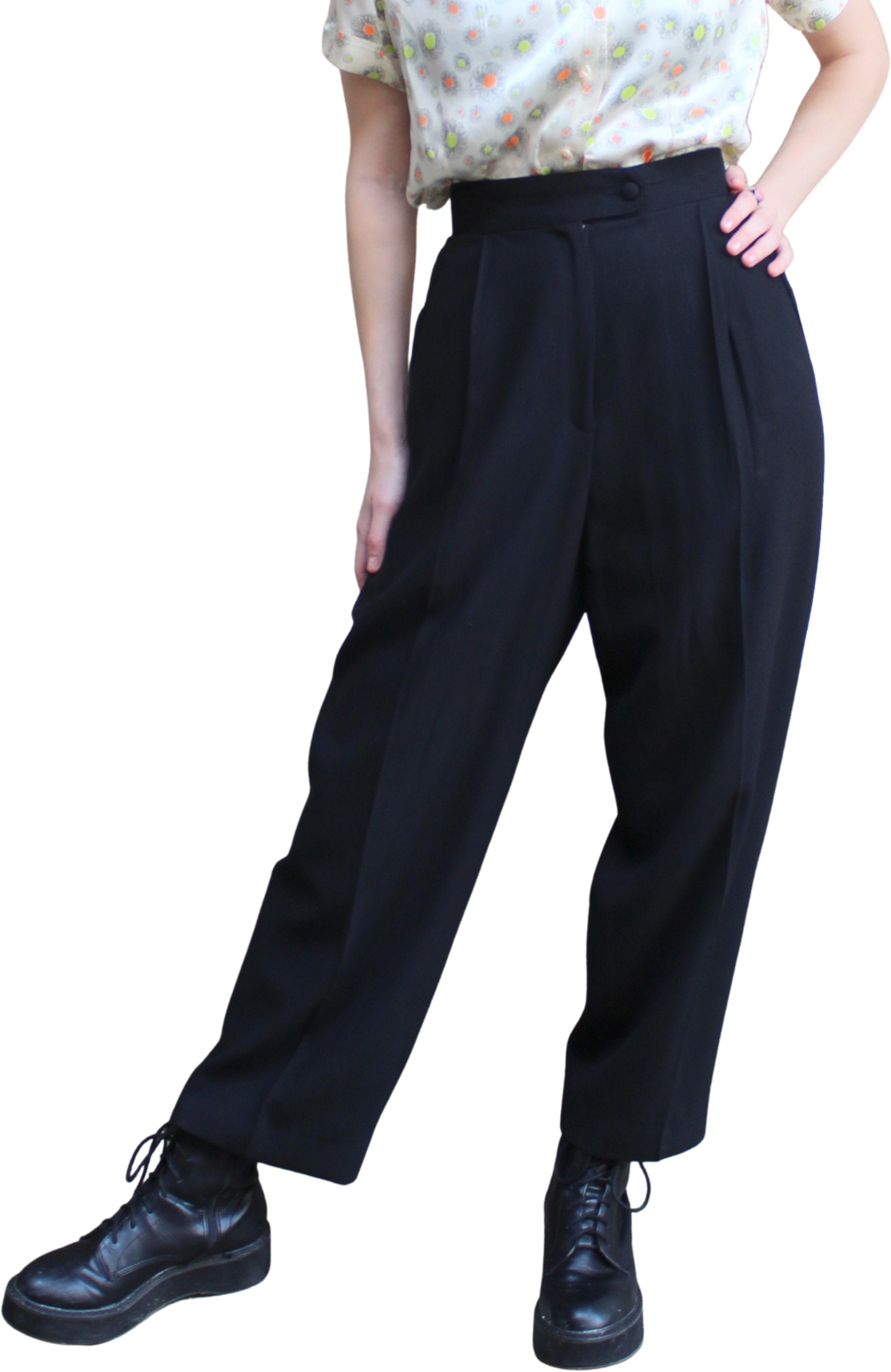 Vintage 80s Black High Waisted Rayon Pants by Sunny Names | Shop THRILLING
