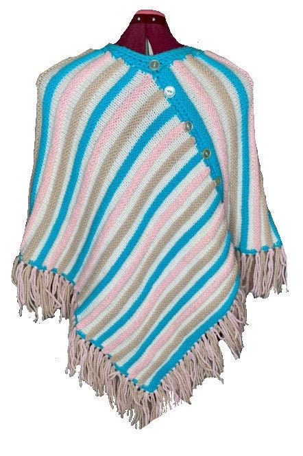 70s Vintage Striped Poncho Danish Pastel Colors | Shop THRILLING