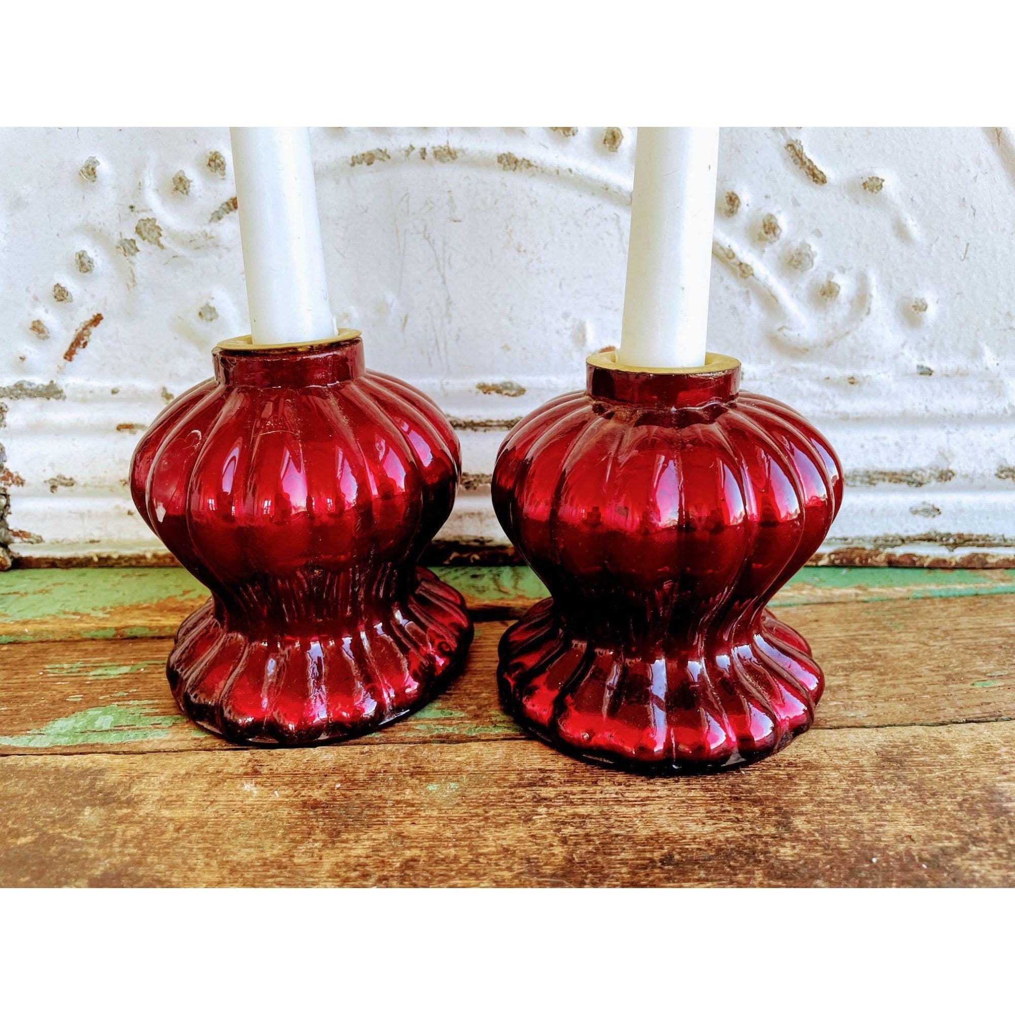 Vintage Red Art Glass Candle Holders Christmas | Shop THRILLING