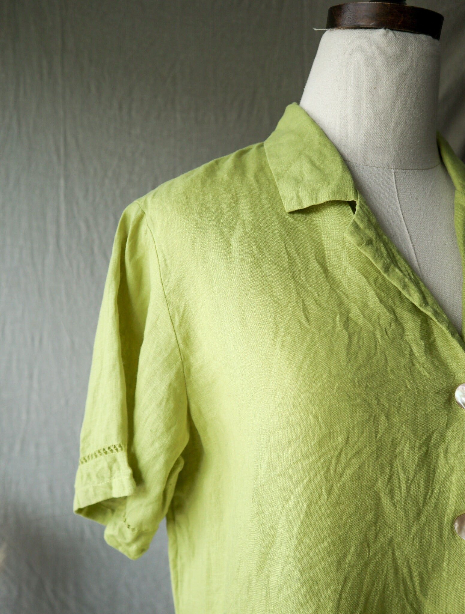 Vintage Chartreuse Linen Short Sleeve Blouse by David Dart | Shop THRILLING